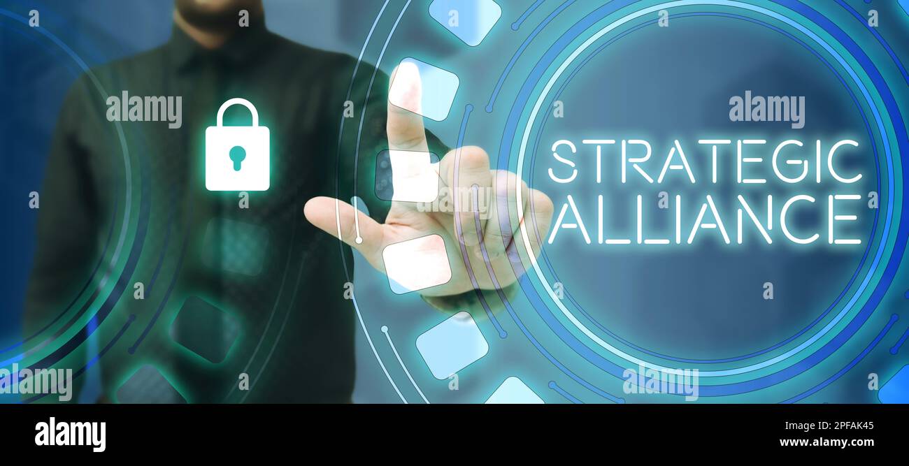 Sign displaying Strategic Alliance. Word Written on a bond between ...