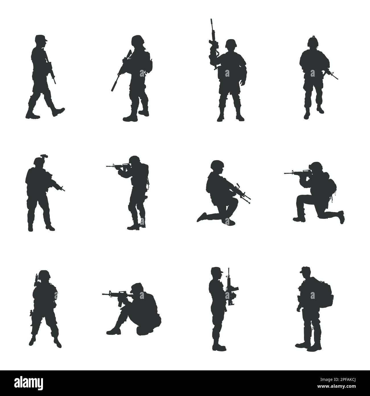 Soldier silhouettes, Military soldier silhouette set Stock Vector Image ...