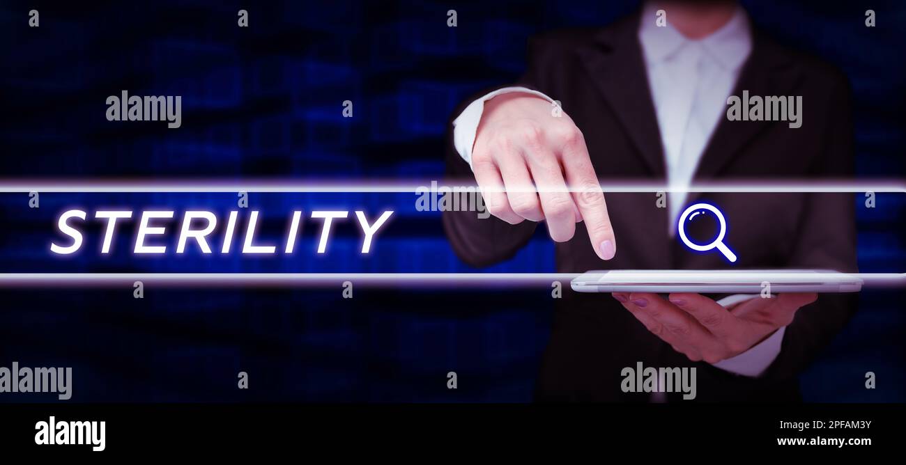 Hand writing sign Sterility. Word Written on a condition of being free ...