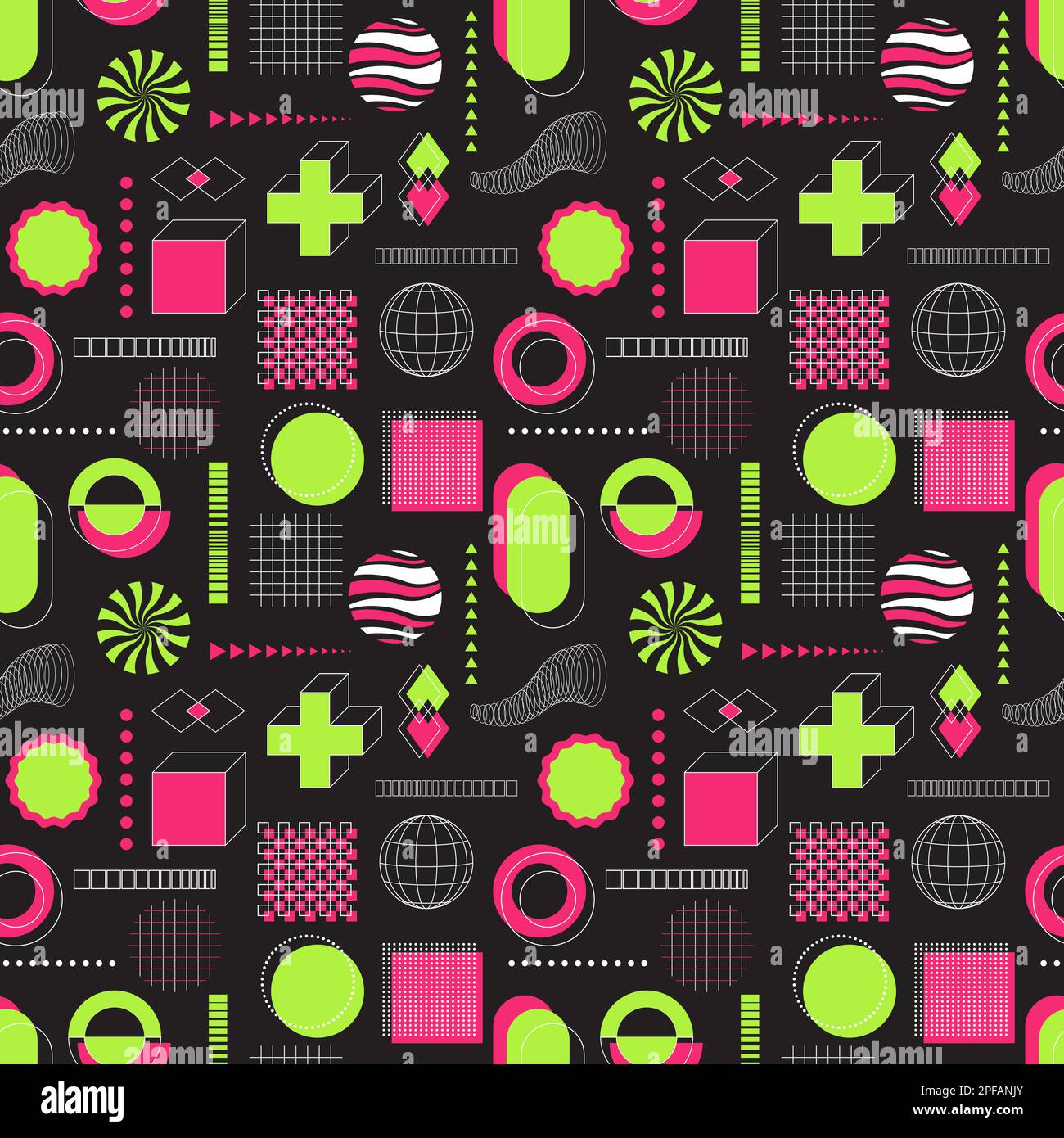 Seamless pattern with acid neon green and pink abstract geometric ...