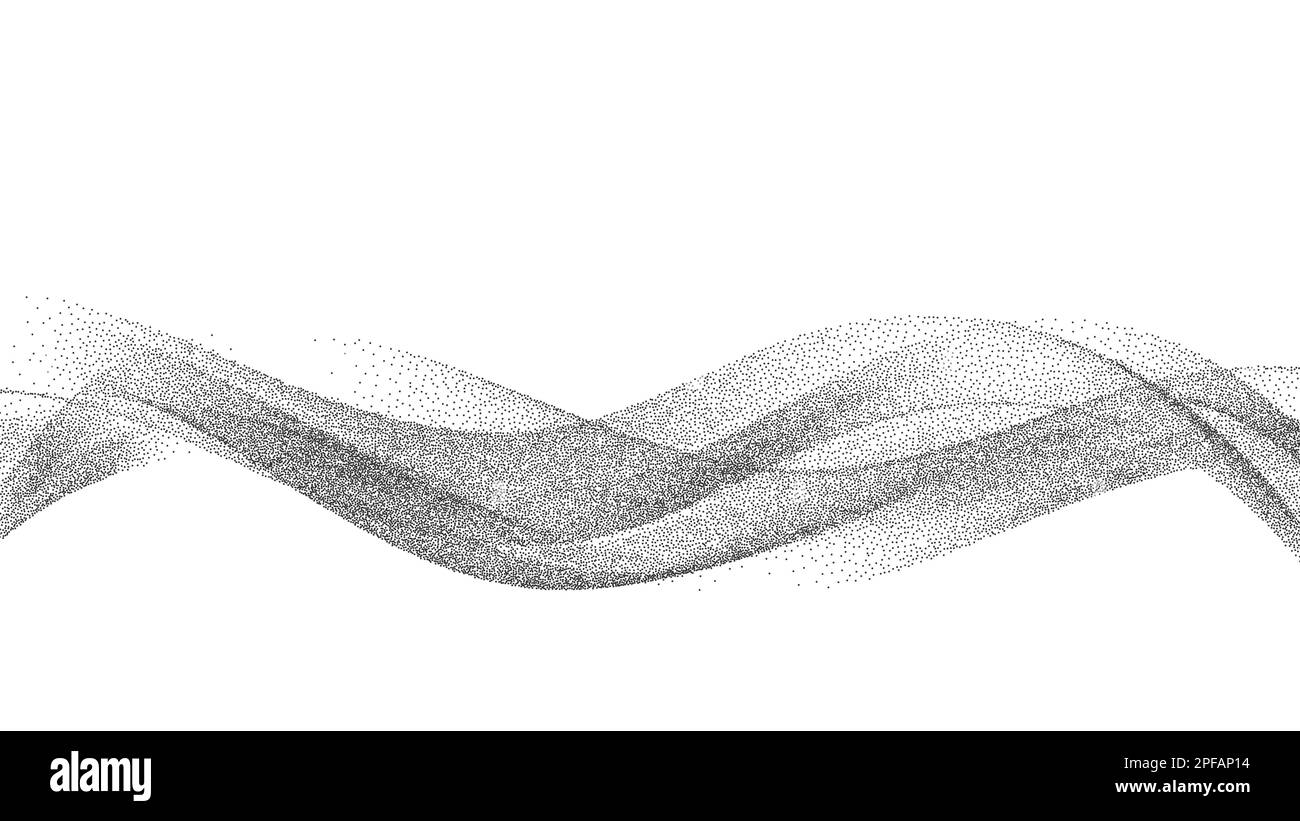 Digital dynamic particle wave. Abstract wave flow on a white background. Big data visualization ...