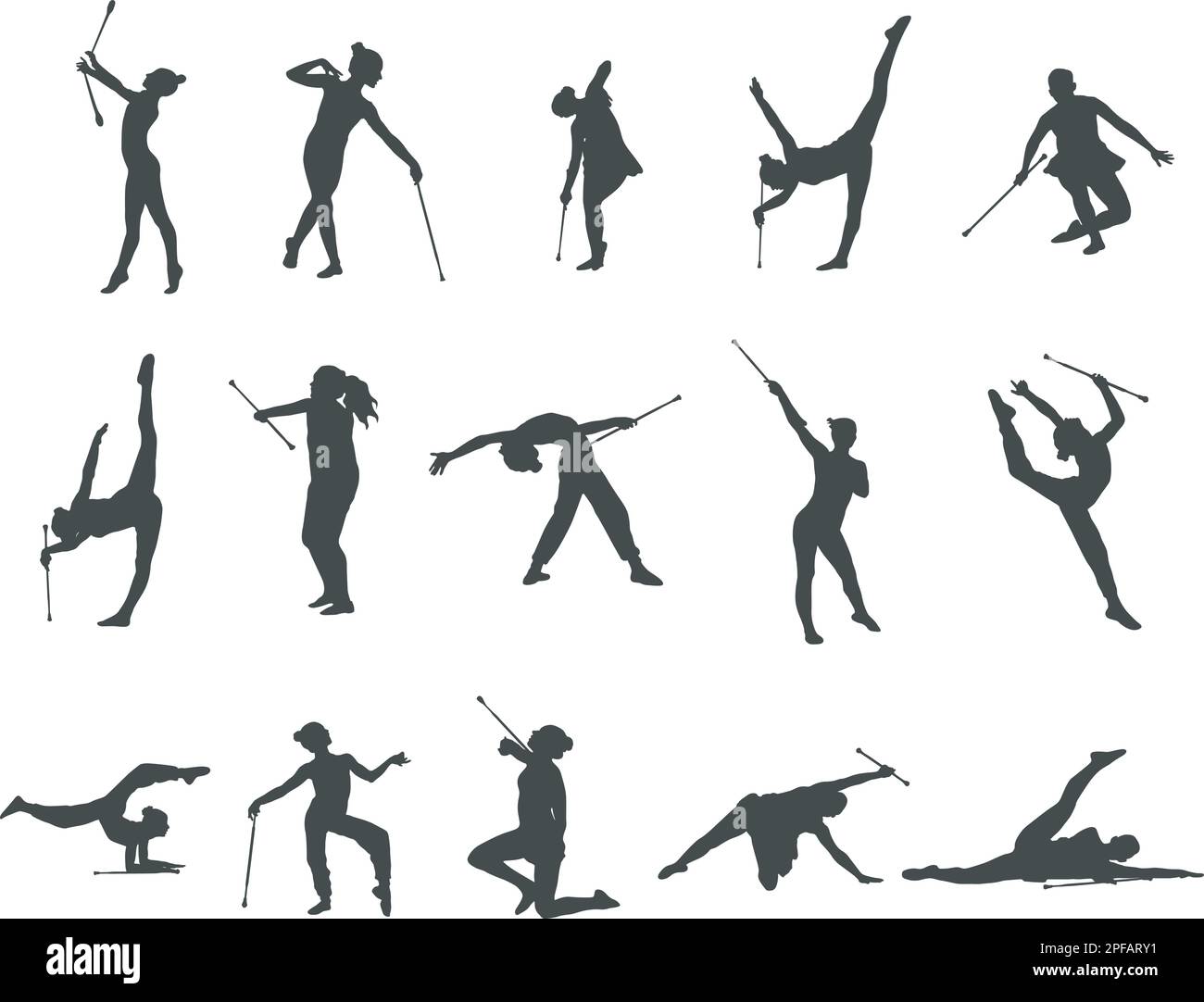Baton Twirling Silhouette, Twirling Svg, Sport Baton Silhouette Stock ...