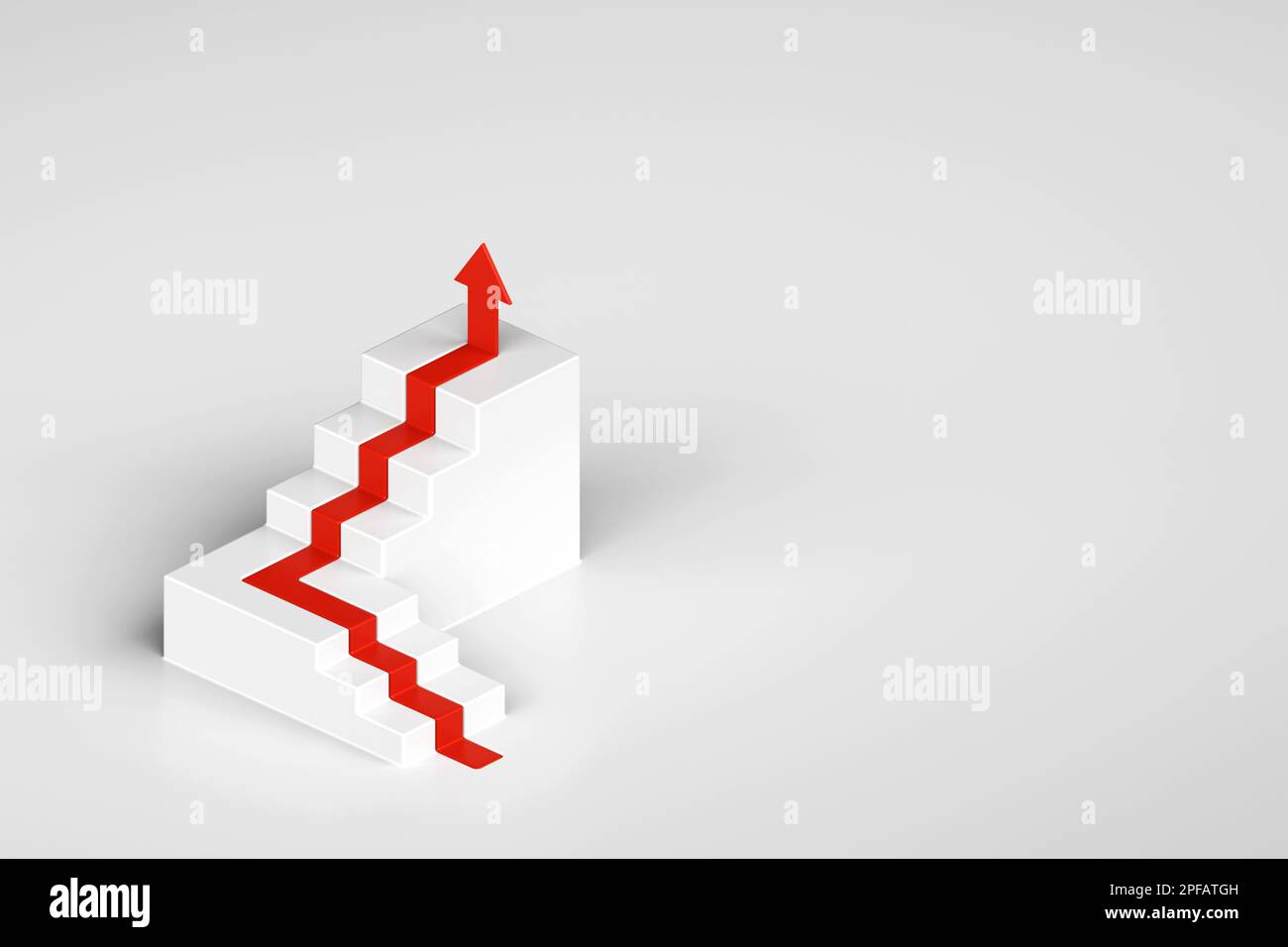 Red arrow up with white stair on white background, 3D arrow climbing up ...