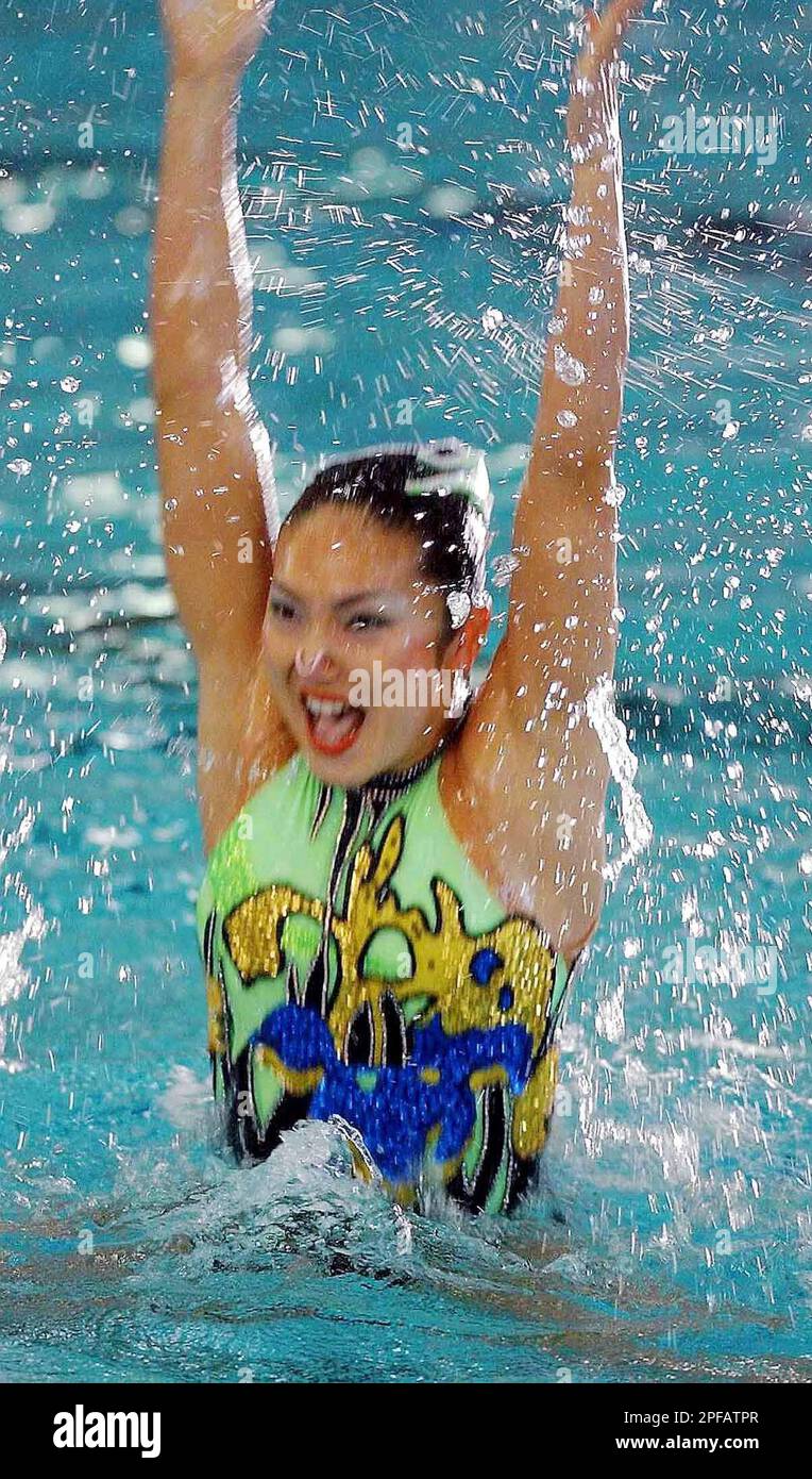 Japanese swimmer Miho Takeda performs during the Solo Freestyle event ...
