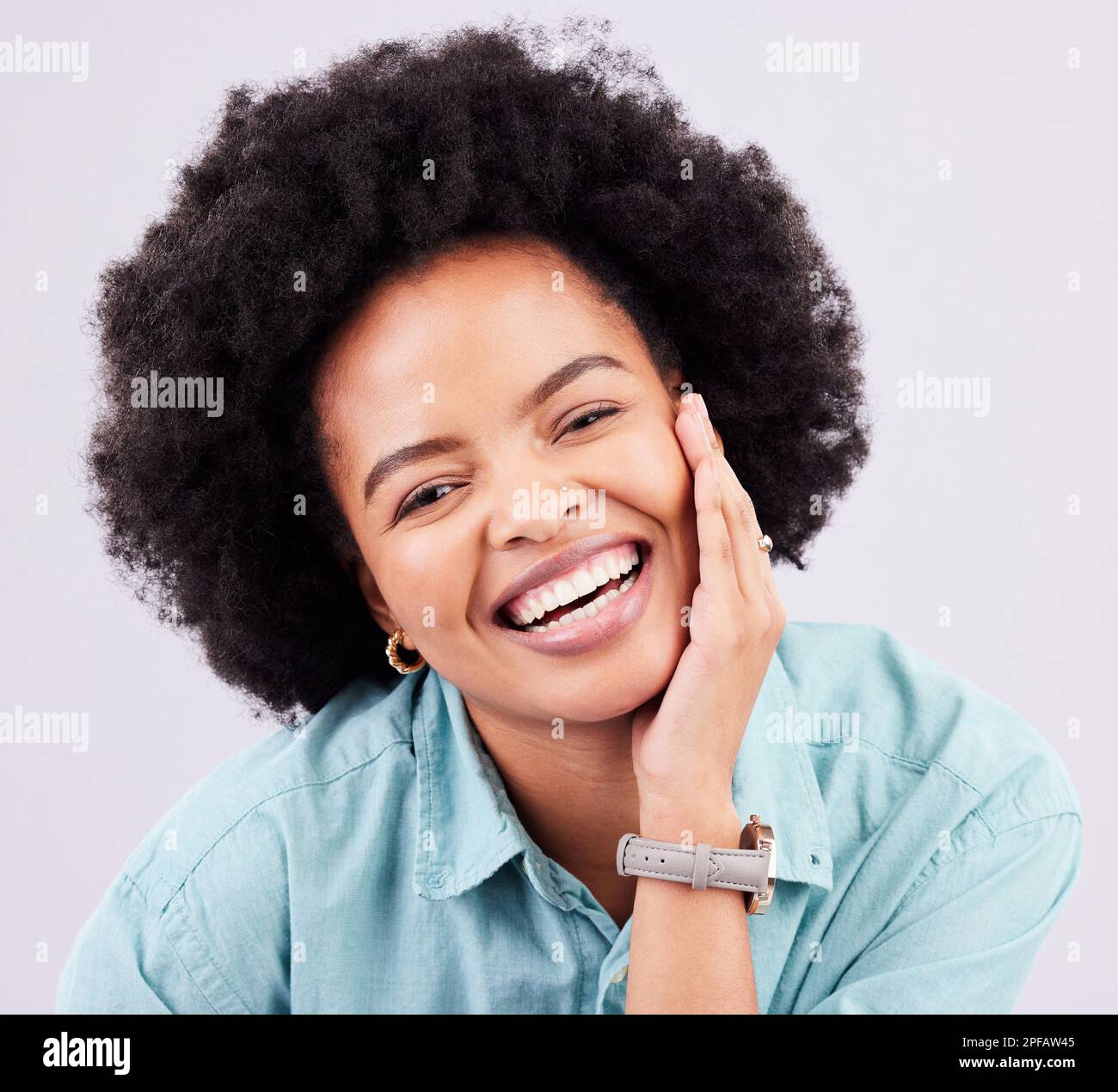 Skincare, face portrait and afro black woman with studio makeup, luxury ...