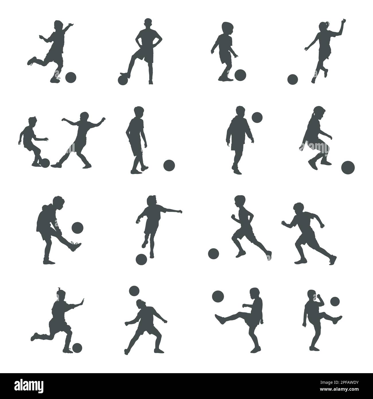 Kids playing soccer silhouette, Kids playing football silhouette Stock ...
