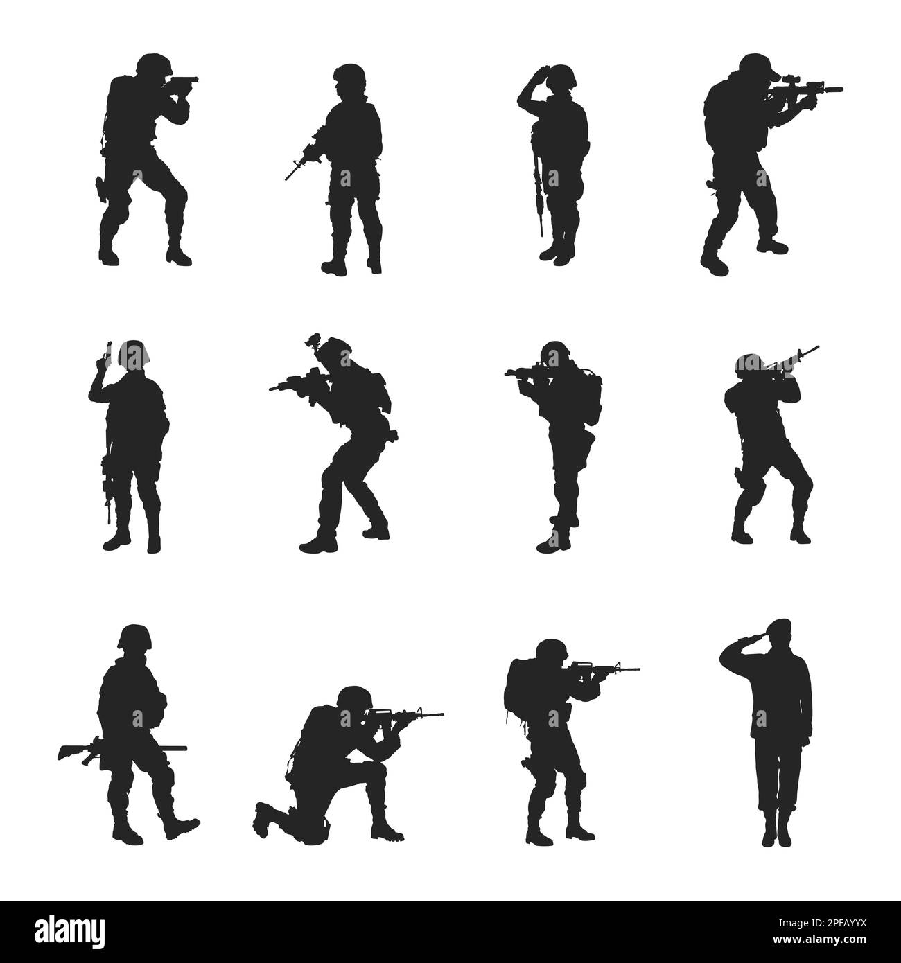 Soldier silhouettes, Military soldier silhouette set Stock Vector Image ...