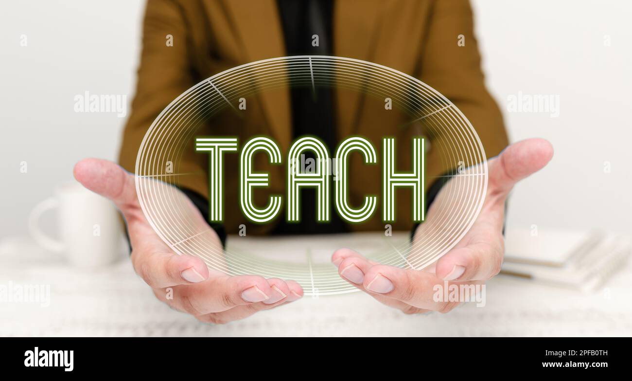 Hand writing sign Teach. Business showcase impart knowledge or instruct ...