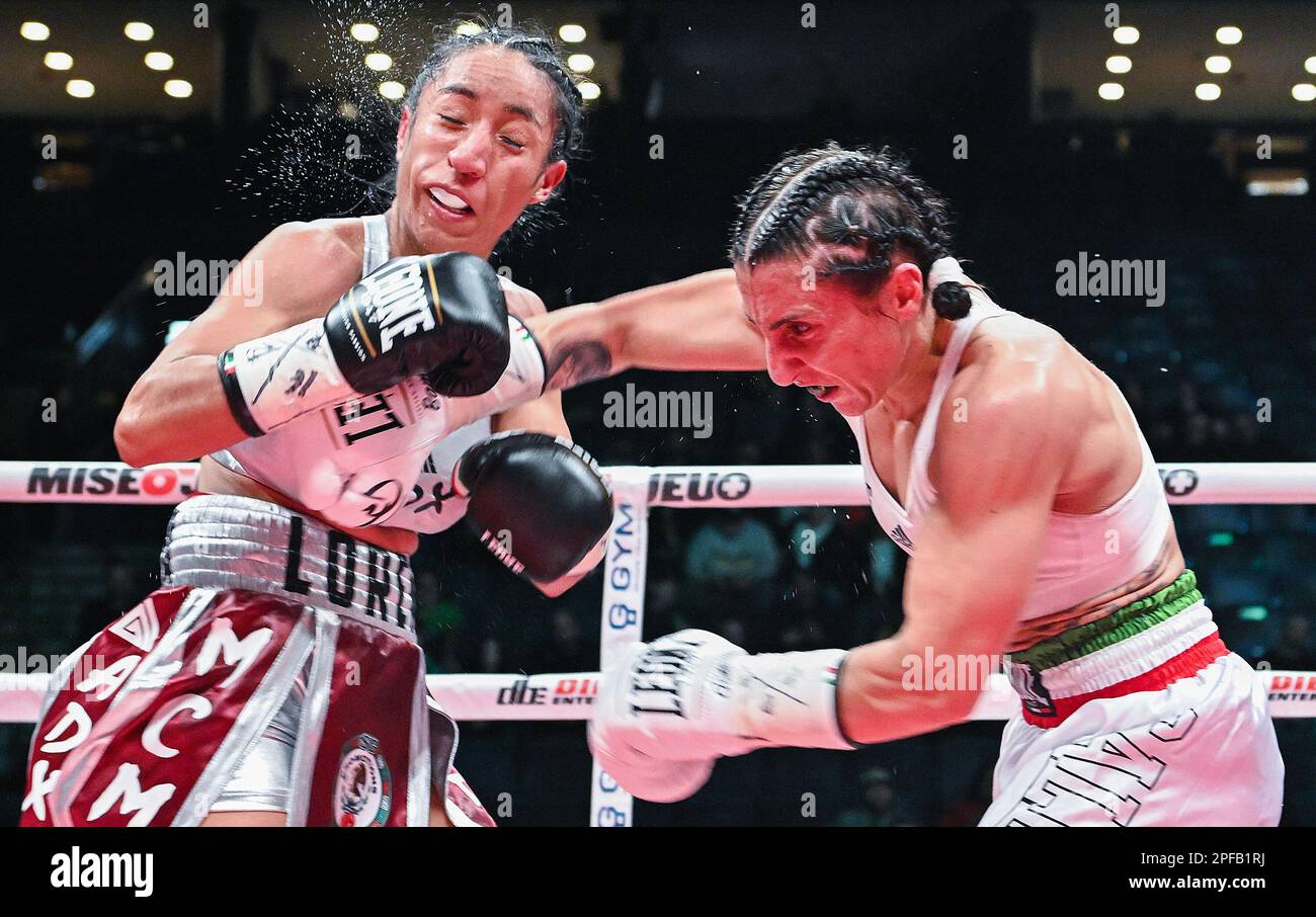 March 16, 2023, Laval, PQ, Canada: Amanda Galle of Canada, right, lands ...