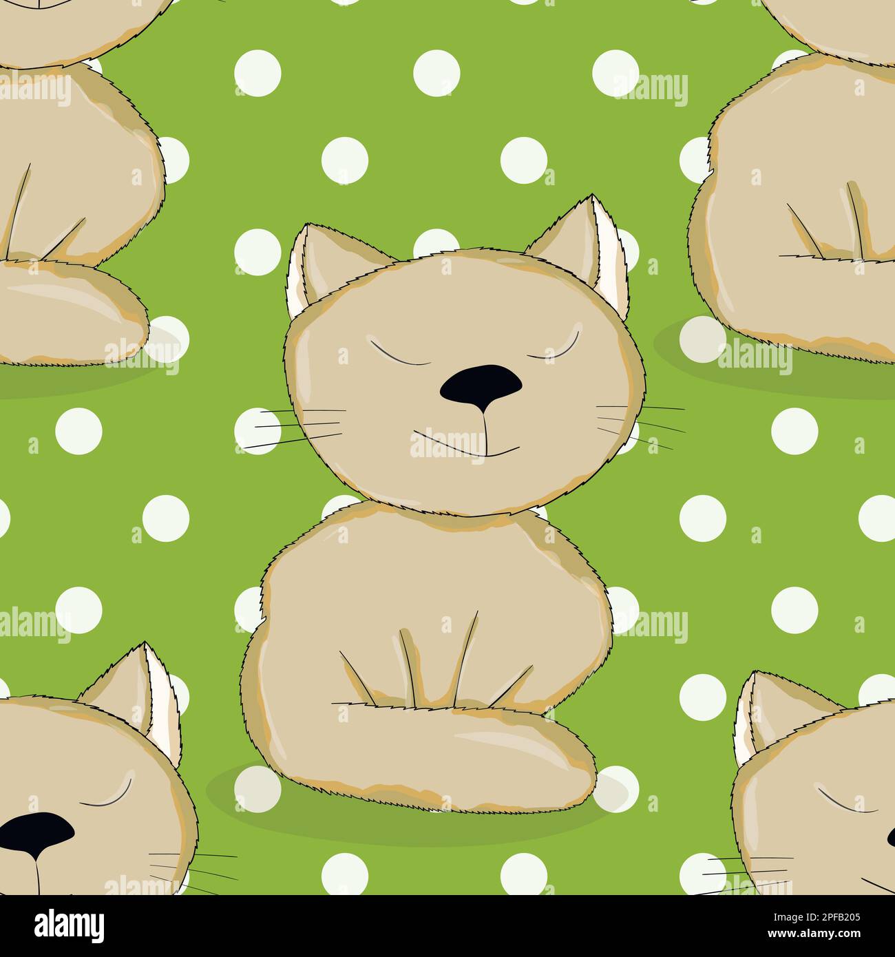 Seamless pattern with cute kitten print. Different scandy cats on color ...