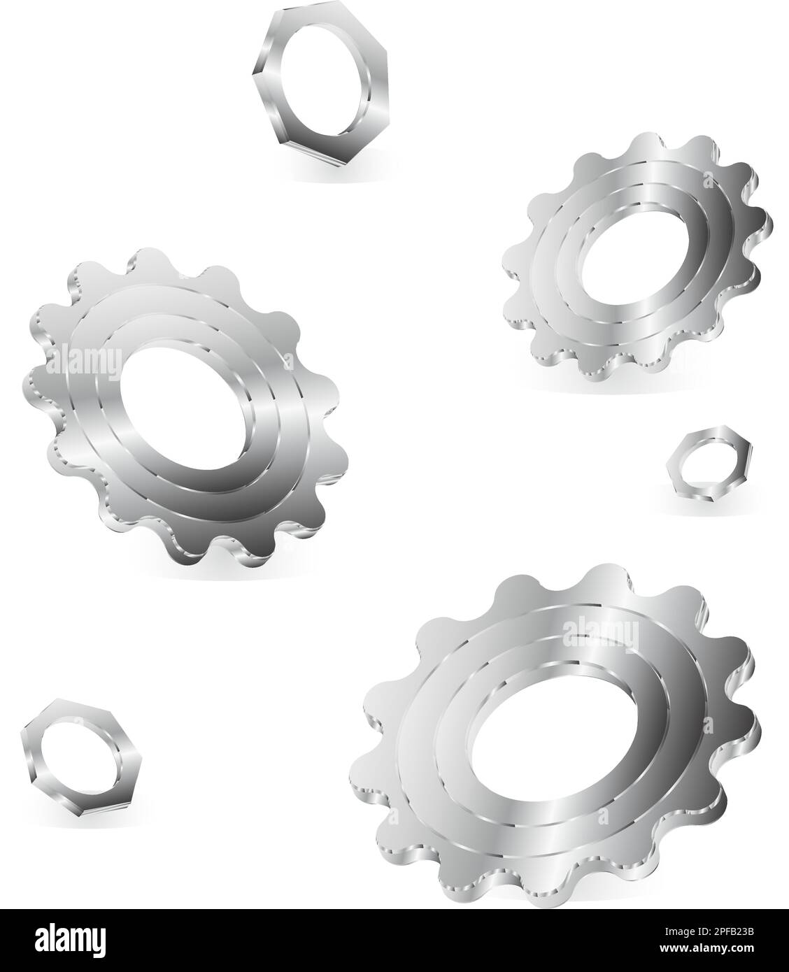 Bright metallic technological background with gears, gear, nut and ...