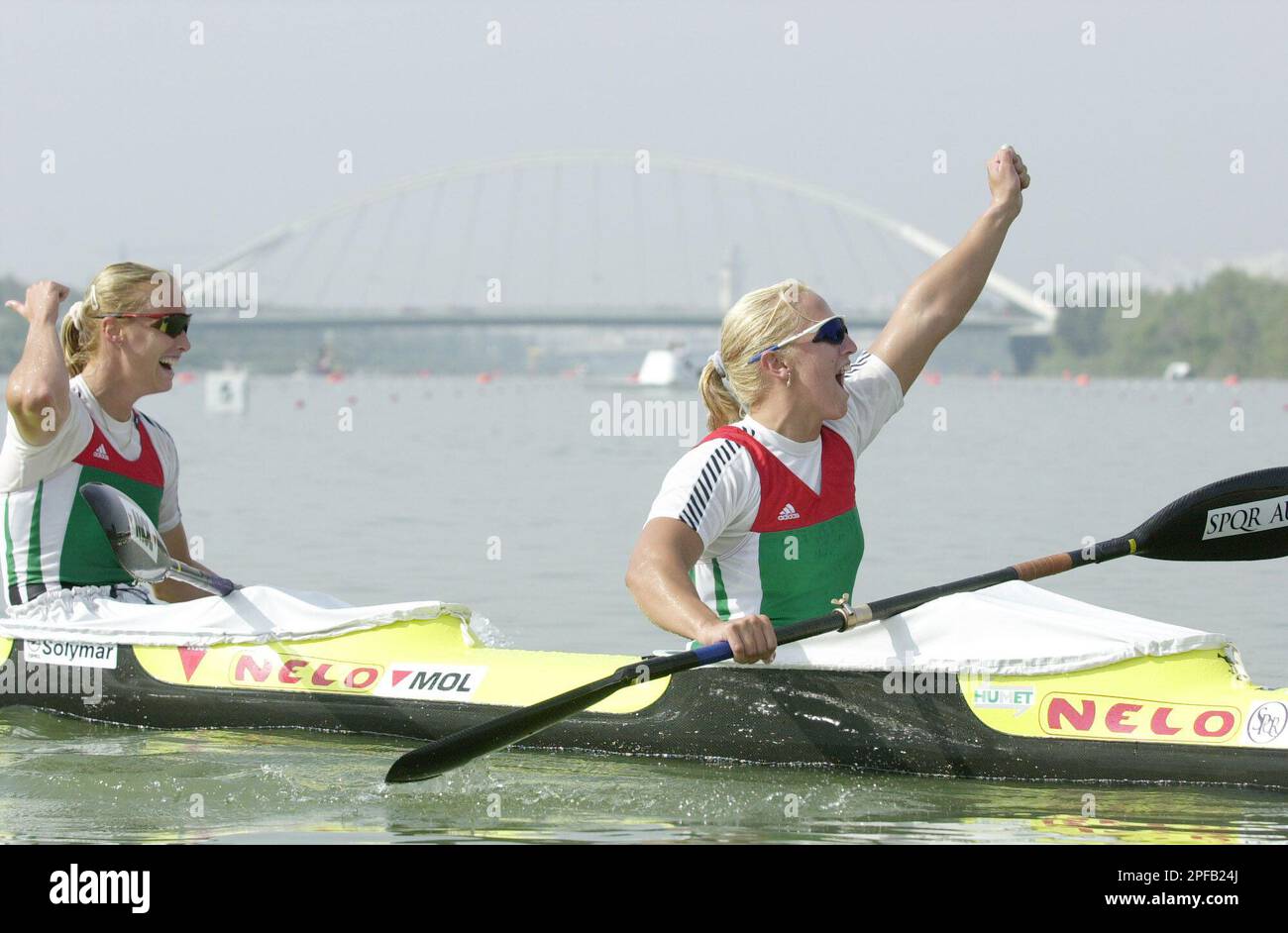 Hungary's Kinga Bota, left, and Szilvia Szabo celebrate after winning ...
