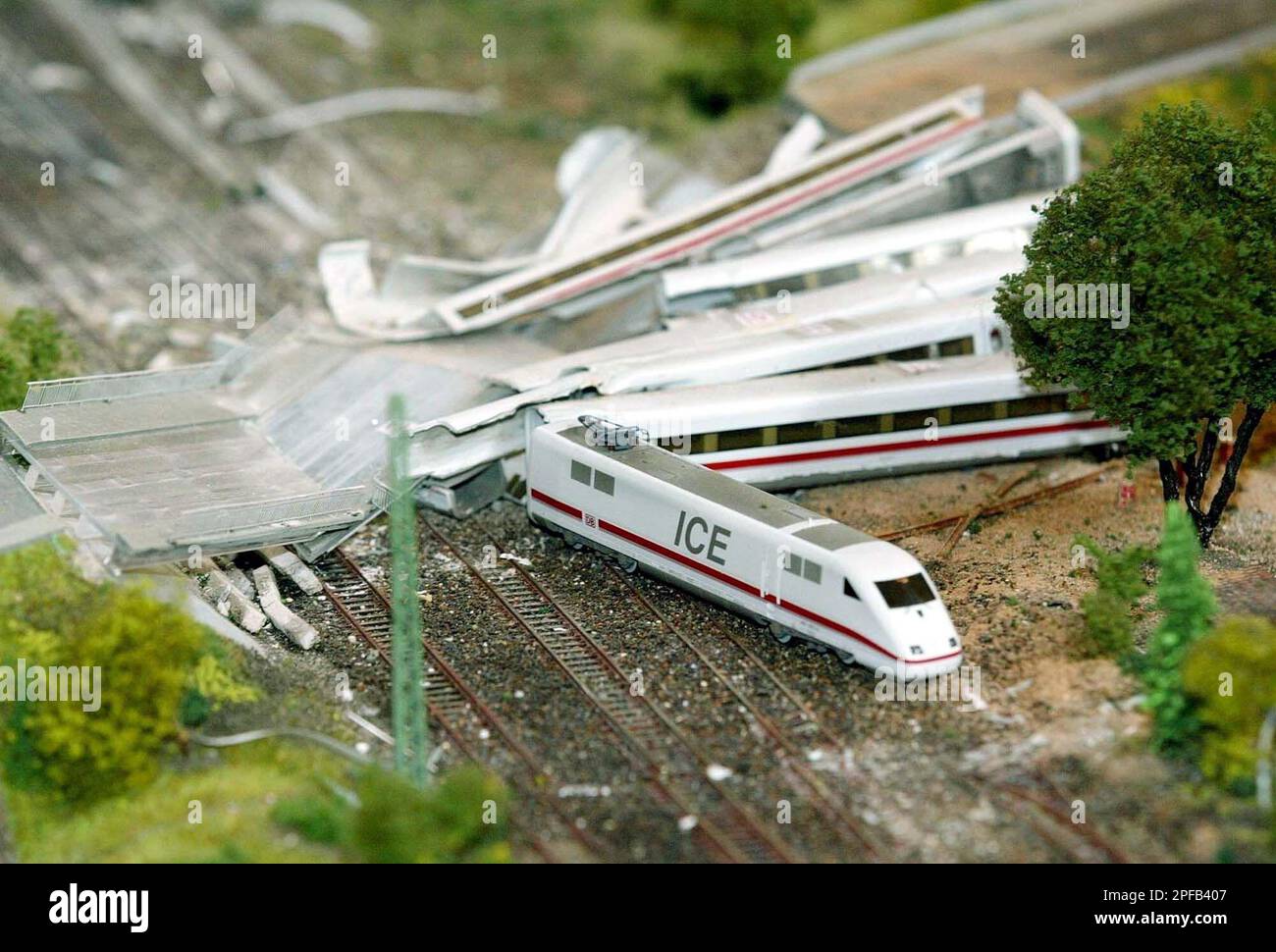 A part of a scale model of the ICE train crash of Eschede is displayed ...