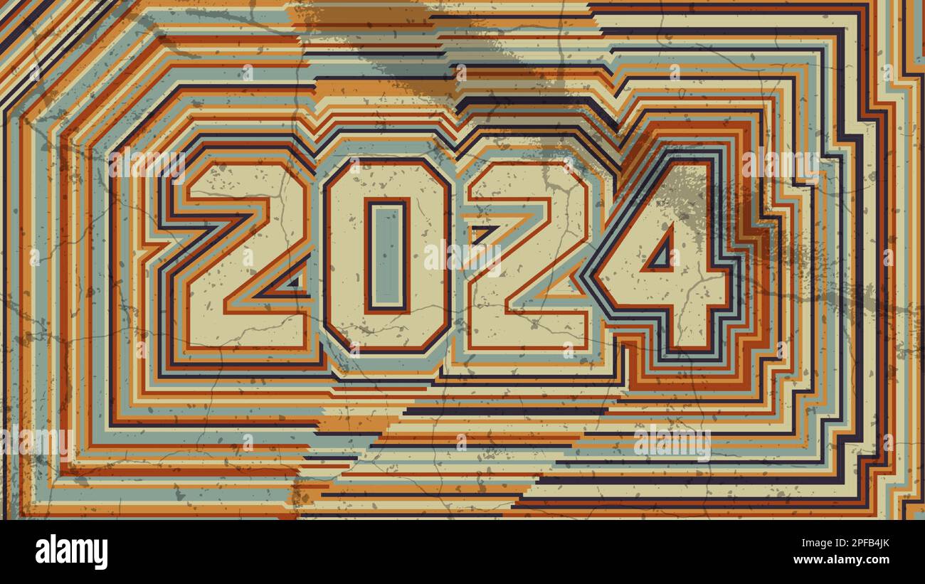 2024 New Year card. Retro 70s striped style. Old faded striped ...