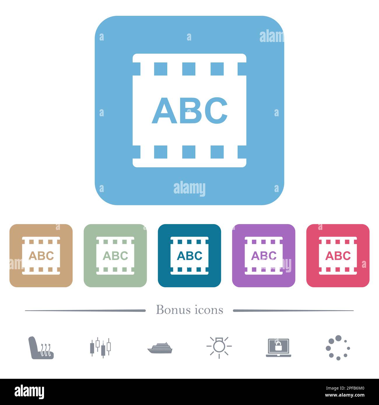 Movie subtitle white flat icons on color rounded square backgrounds. 6 bonus icons included ...