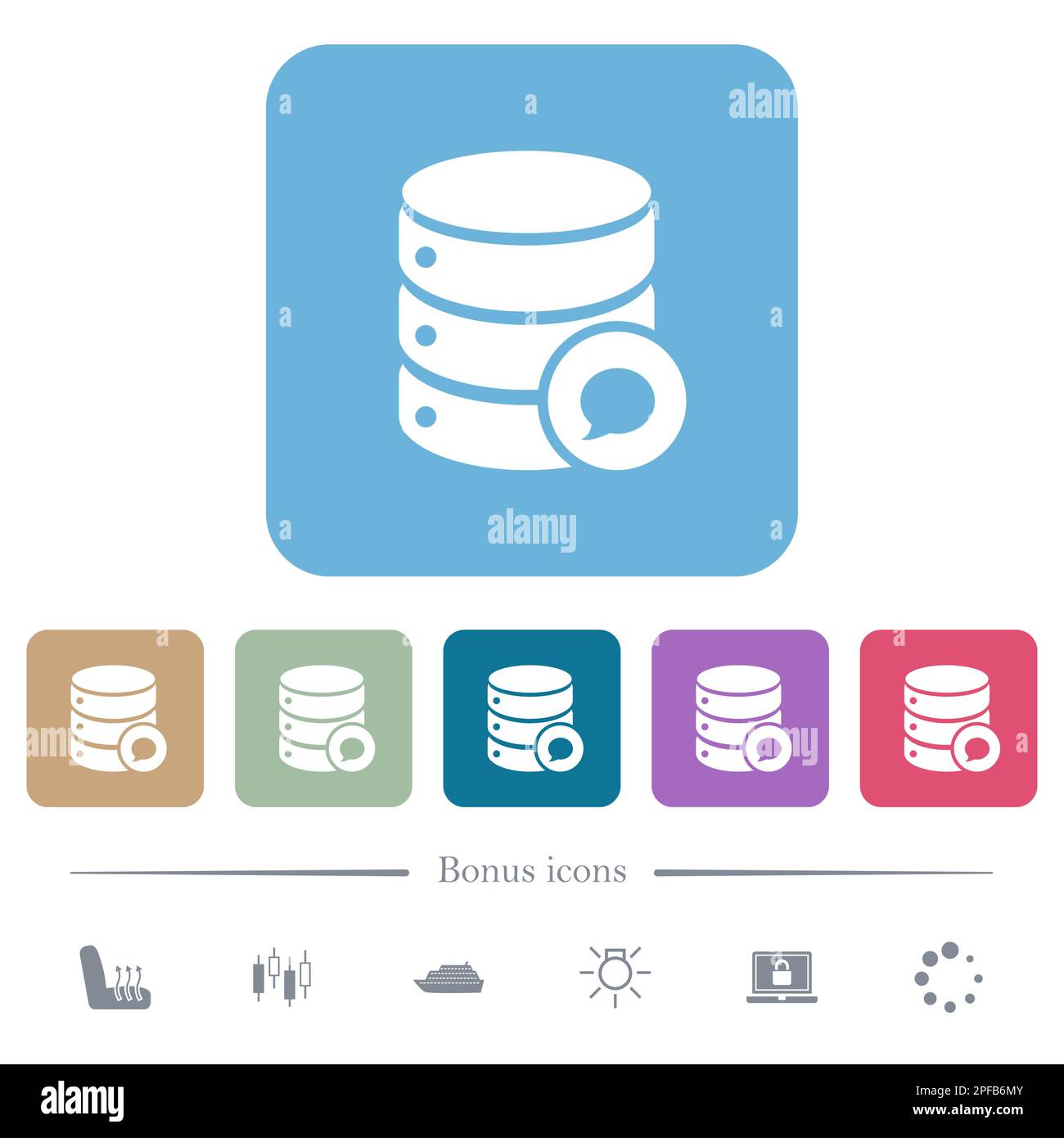 Database messages white flat icons on color rounded square backgrounds ...