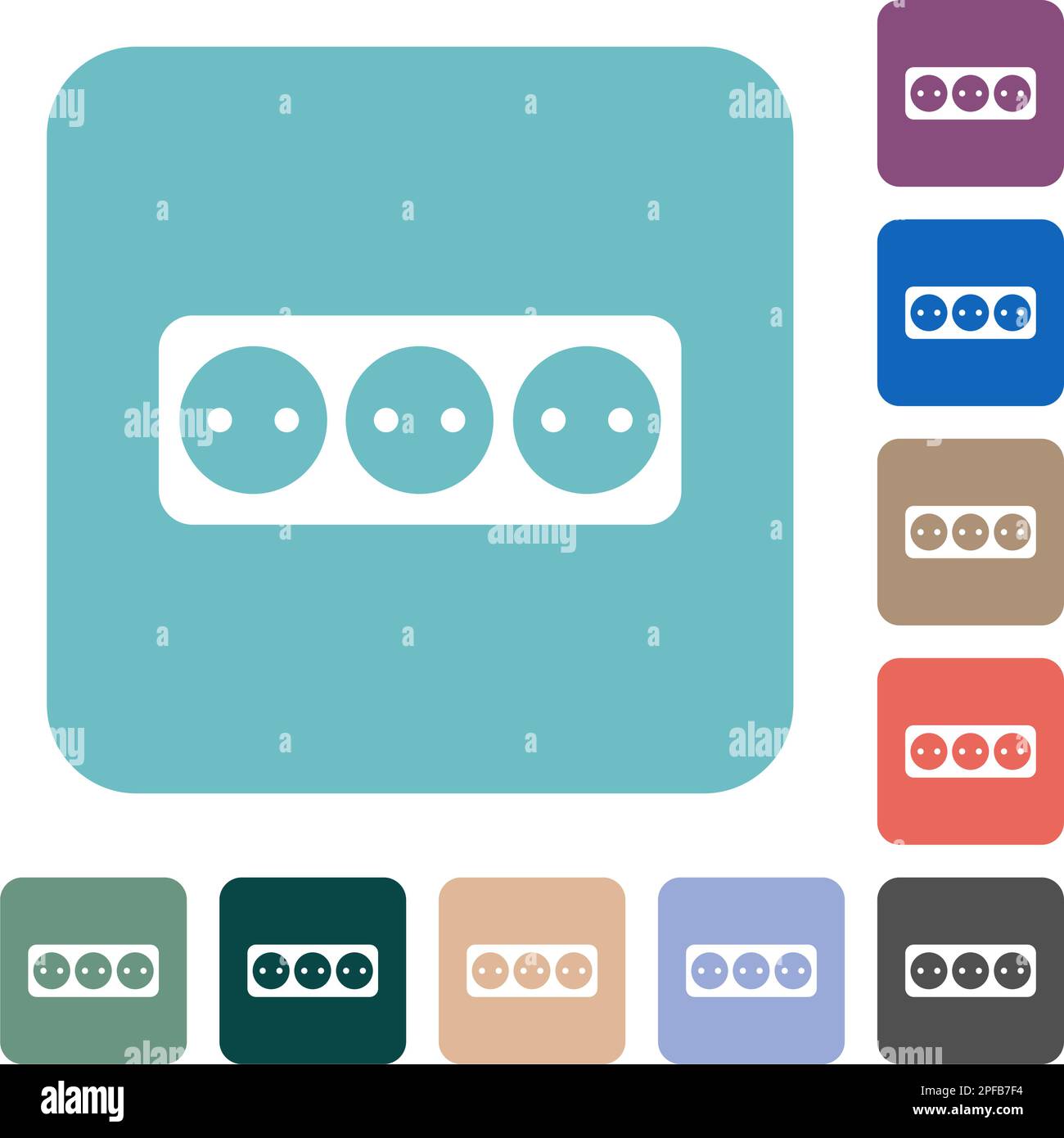 Electrical outlet with three sockets solid white flat icons on color rounded square backgrounds ...