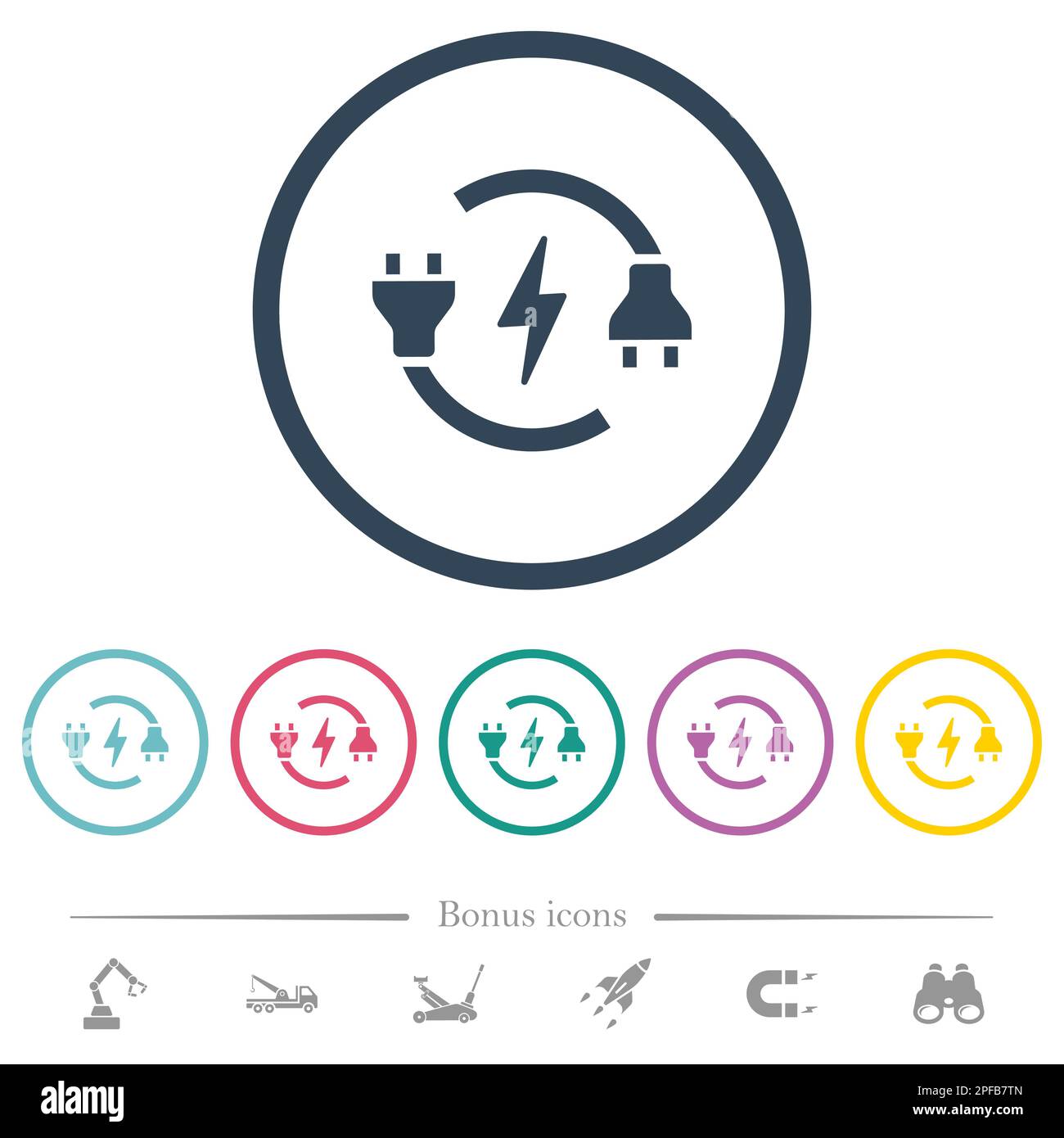Electrical circuit with plug and cord flat color icons in round ...