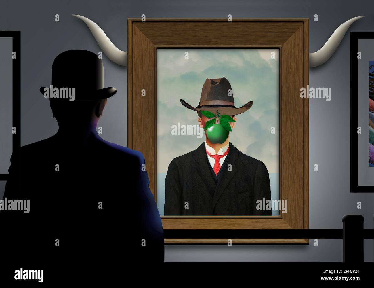 Texas art gallery version of Rene Magritte painting of man with an ...