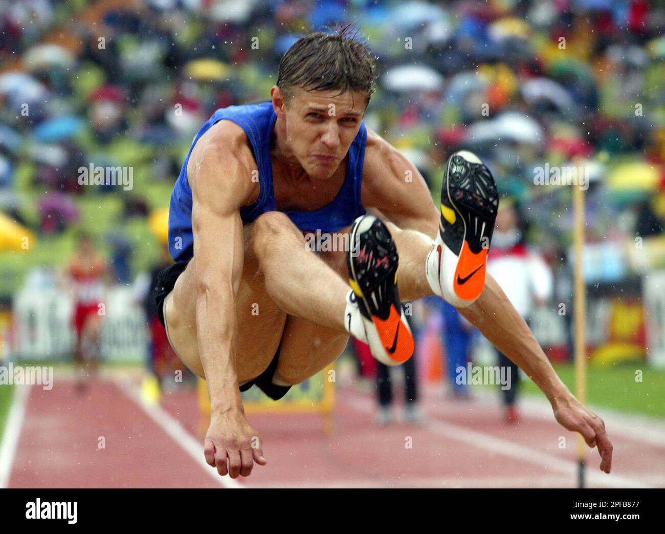 Oleksiv Lukashevich from Ukraine during the long jump final competition ...