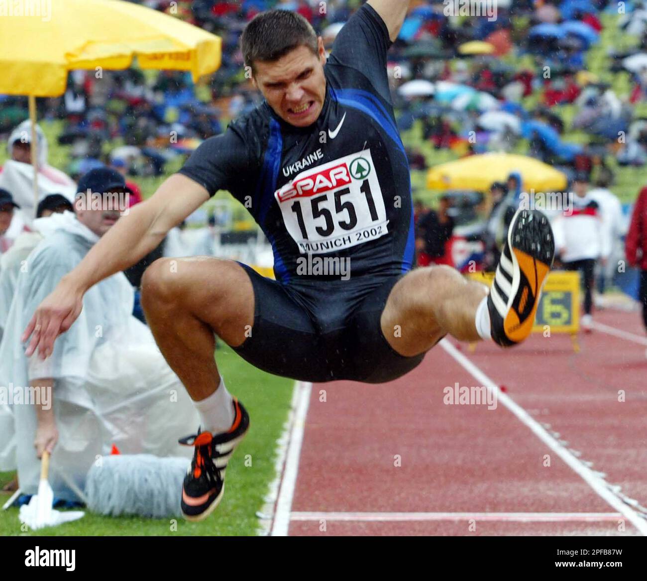 Roman Shchurenko from Ukraine during the long jump final competition at ...