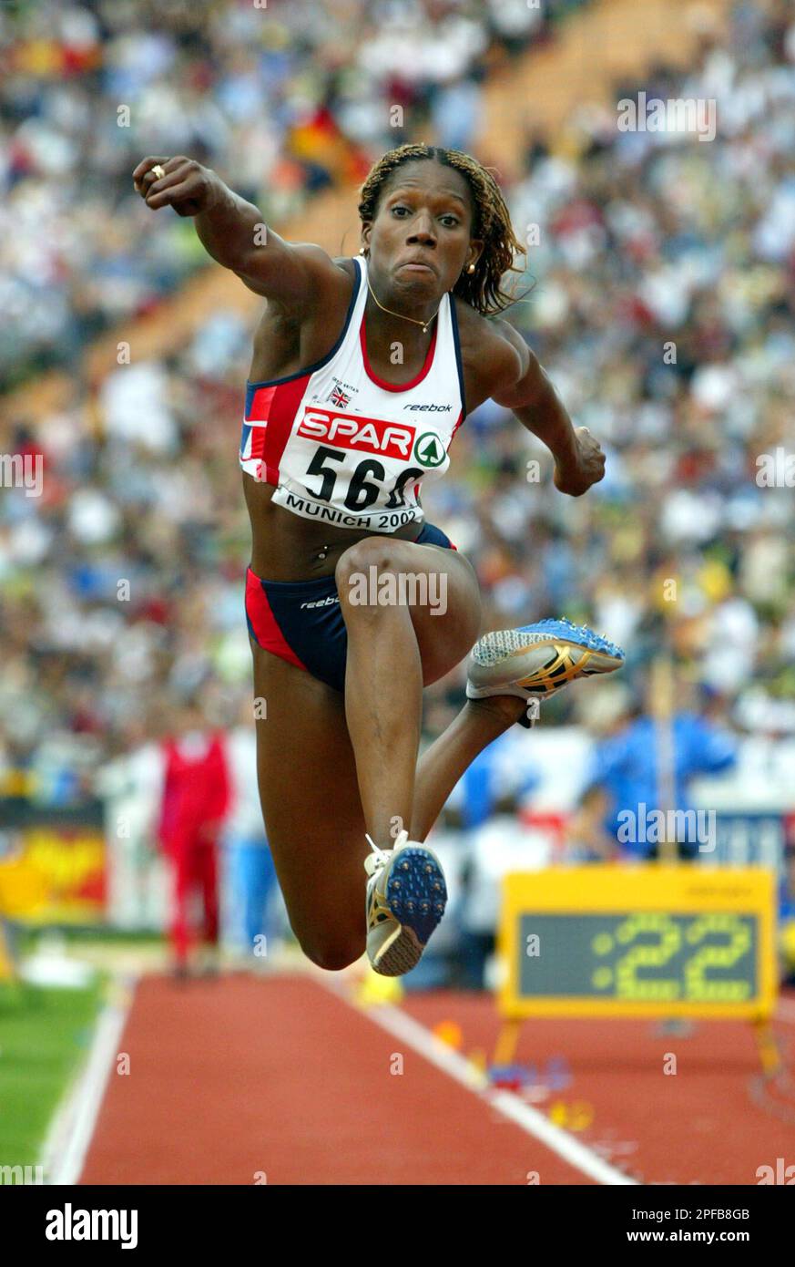 Britain's Ashia Hansen competes in the final of the Women's triple jump ...