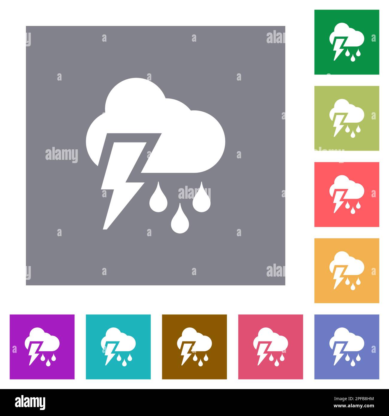 Stormy weather flat icons on simple color square backgrounds Stock ...
