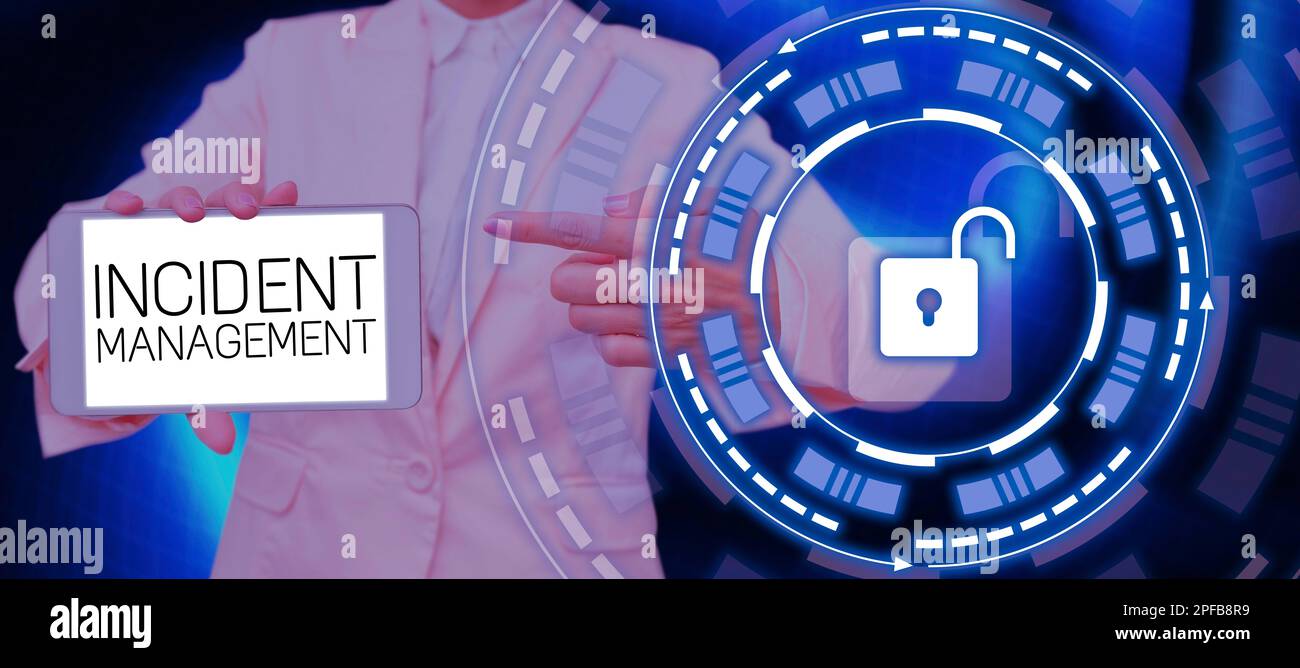 Hand writing sign Incident Management. Word for Process to return ...