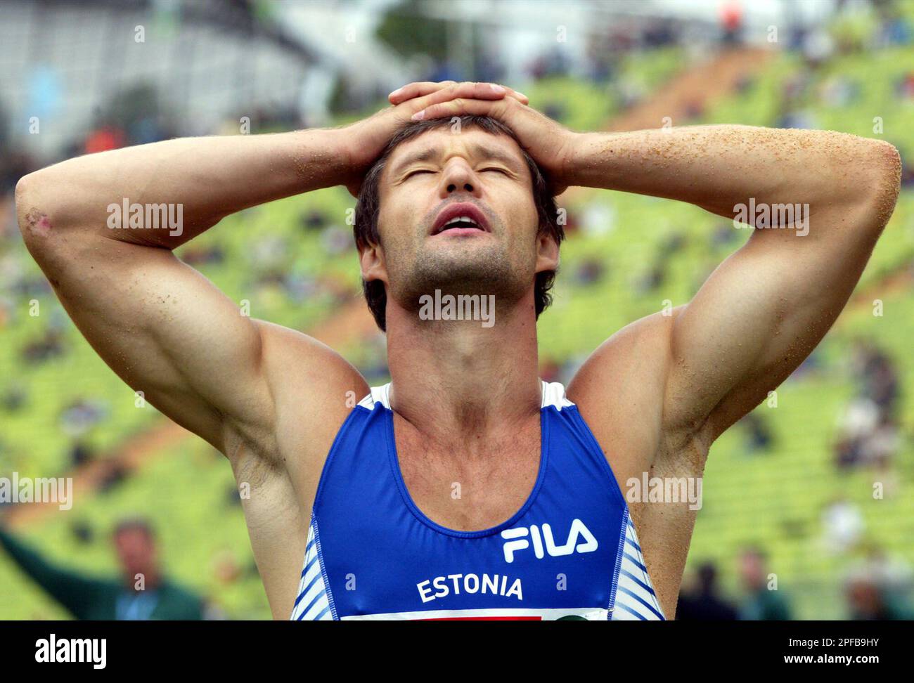 Estonia's Erki Nool reacts during the longjump of the decathlon at the ...