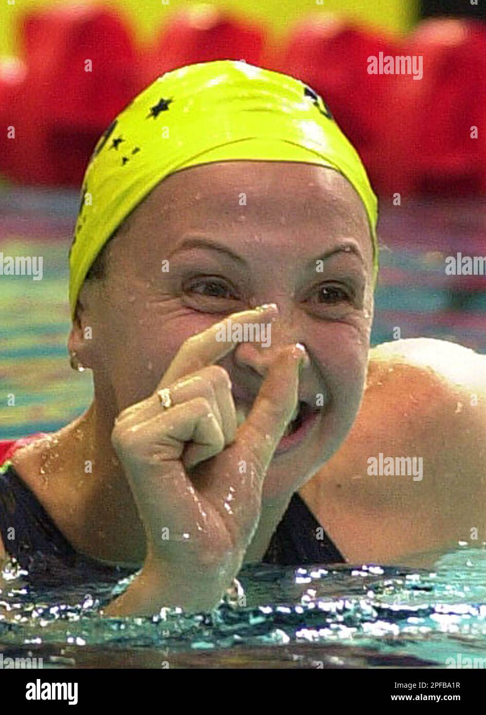 Australia's Brooke Hanson reacts after finishing her Women's 100 meters ...