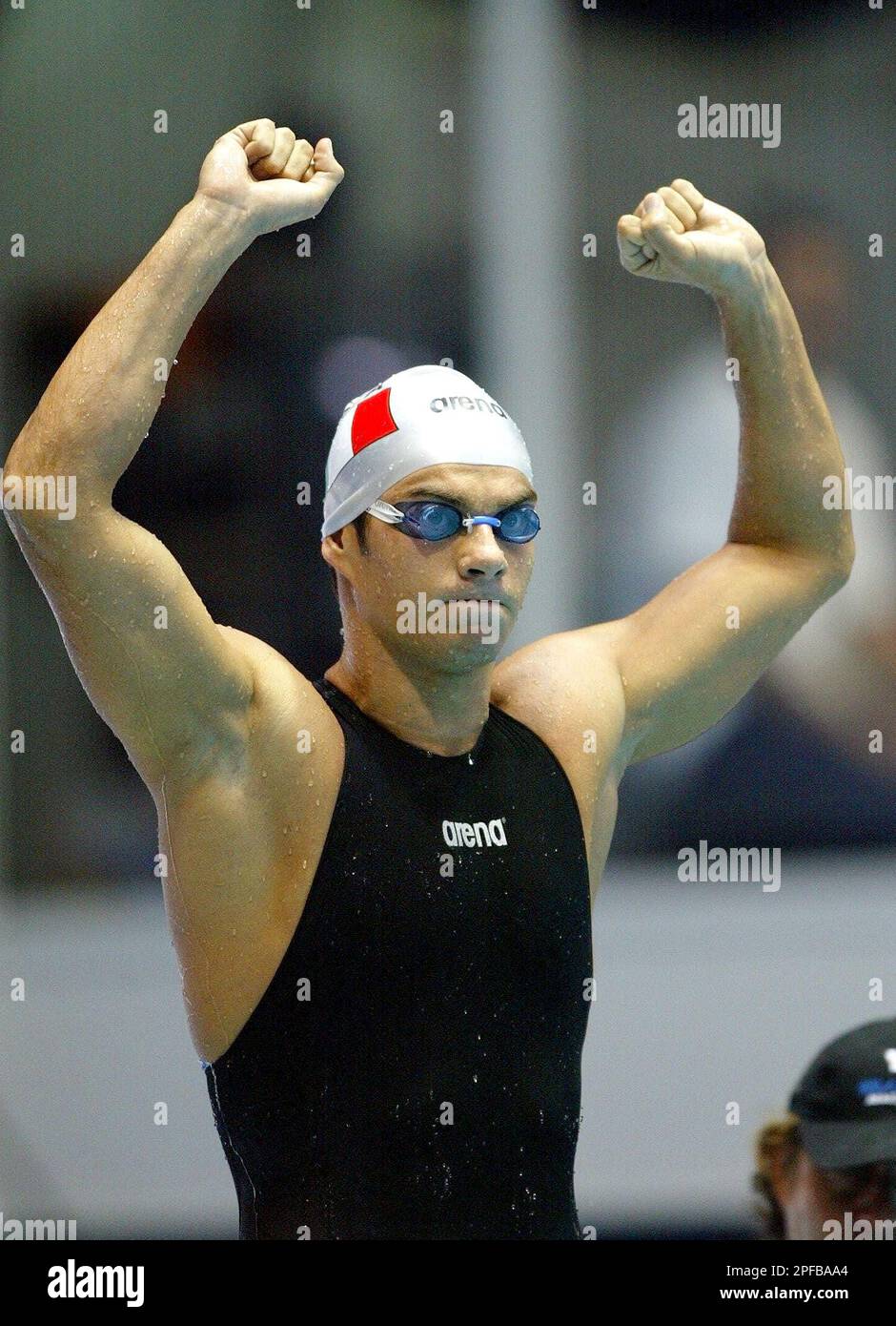 Italian swimmer Davide Rummolo jubilates after the 200 breaststroke men ...