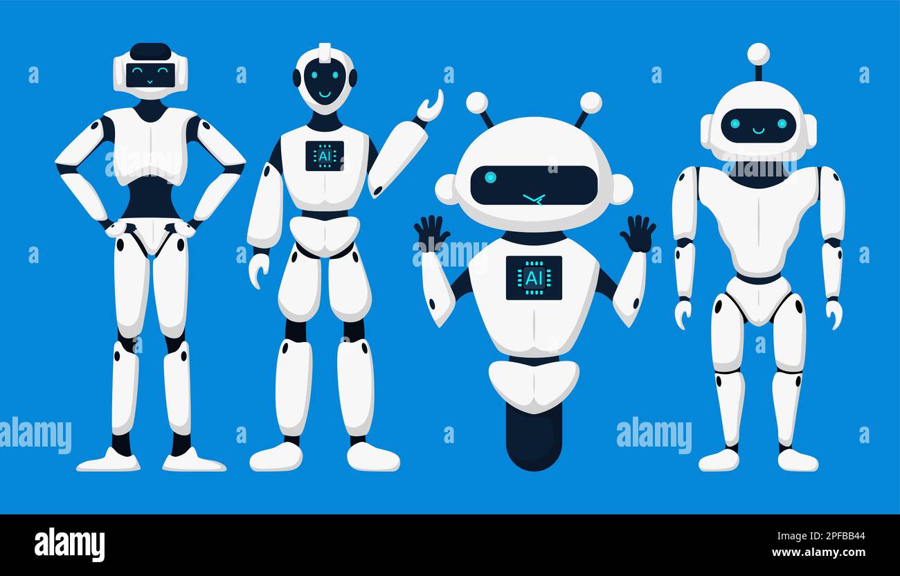 Set of cute robots, chatbots, AI bots characters design vector. AI ...