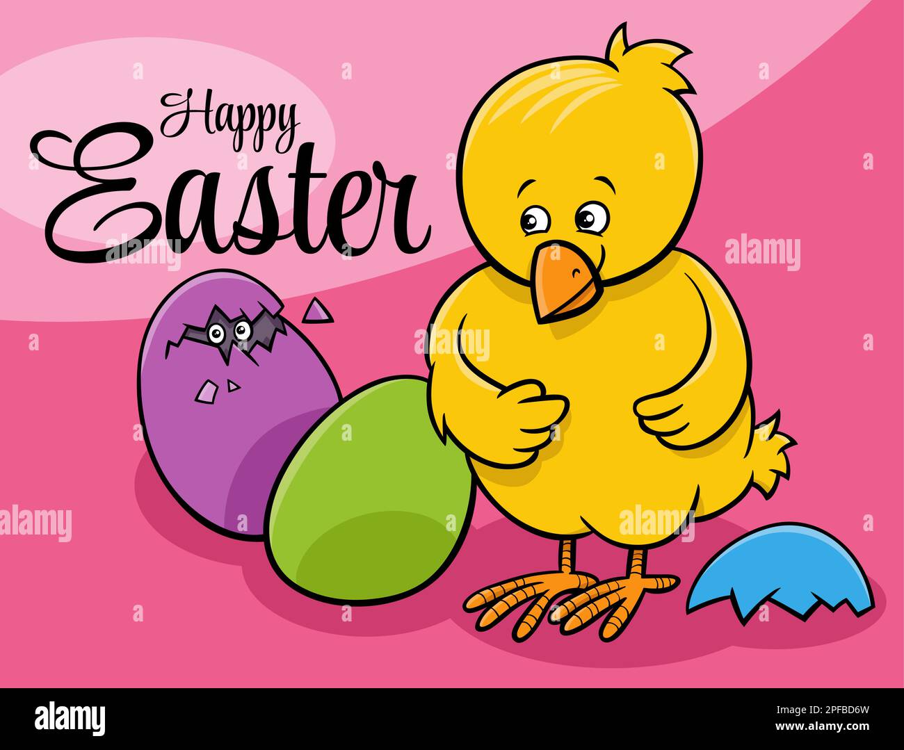 Cartoon illustration of Easter Chick with Easter eggs greeting card ... Cartoon illustration of Easter Chick with Easter eggs greeting card ...