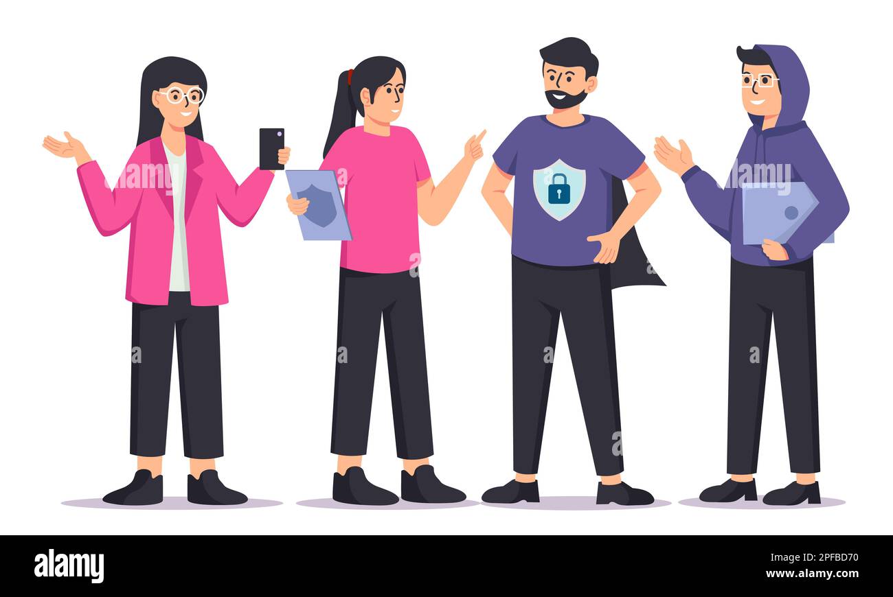 Digital Data Protection Design Vector Cyber Security Cartoon Character Illustrations Cloud