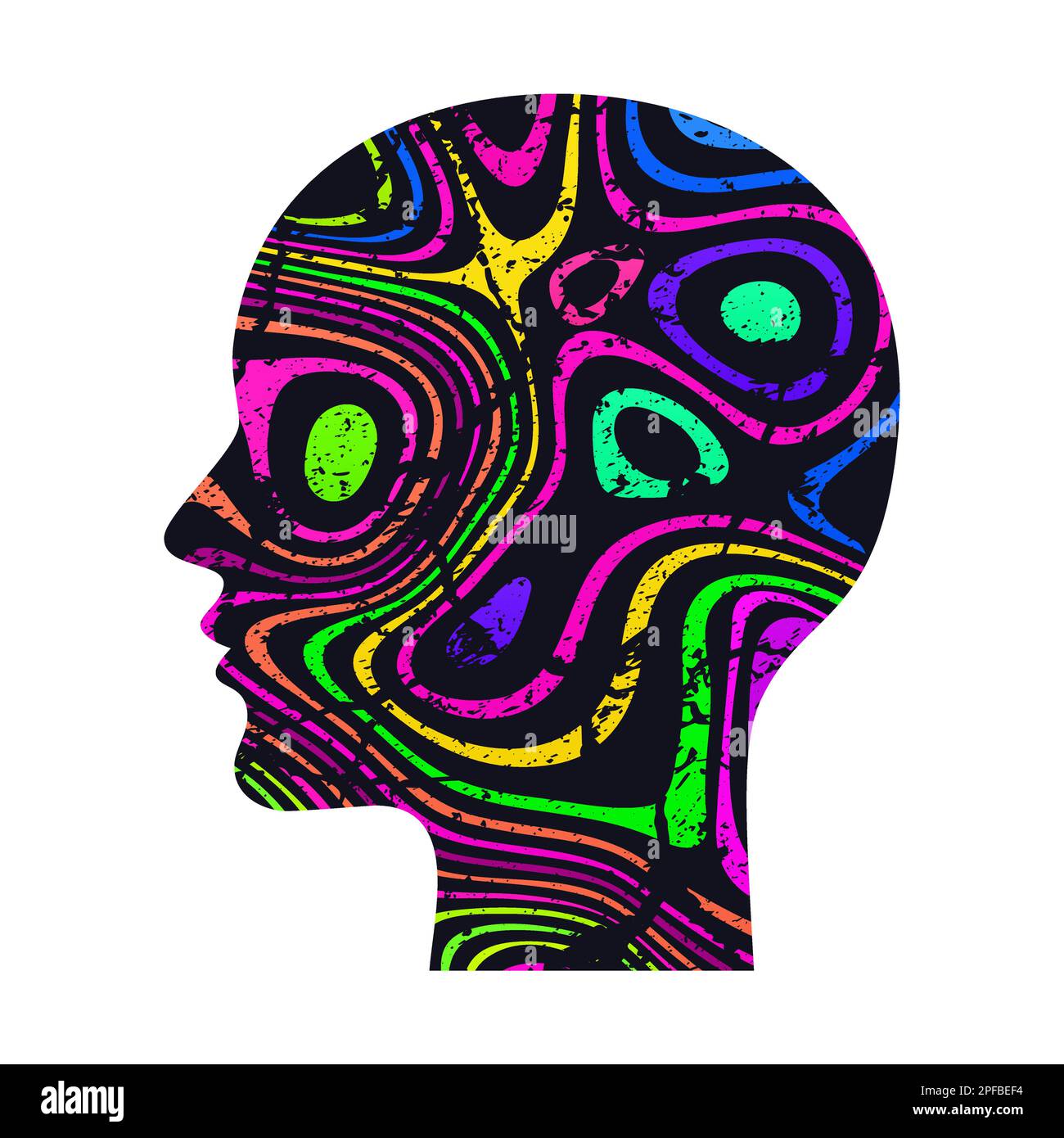 Woman profile. Silhouette of head with neon abstract psychedelic ...