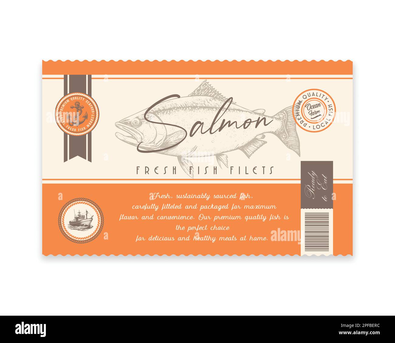 Premium Quality Salmon. Abstract Vector Fish Packaging Design or Label ...