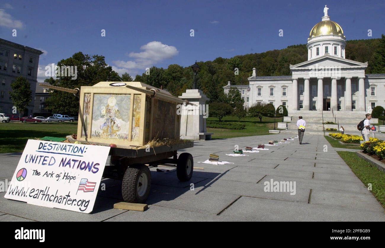 The "Ark of Hope" sits on the walkway to the Statehouse in Montpelier ...