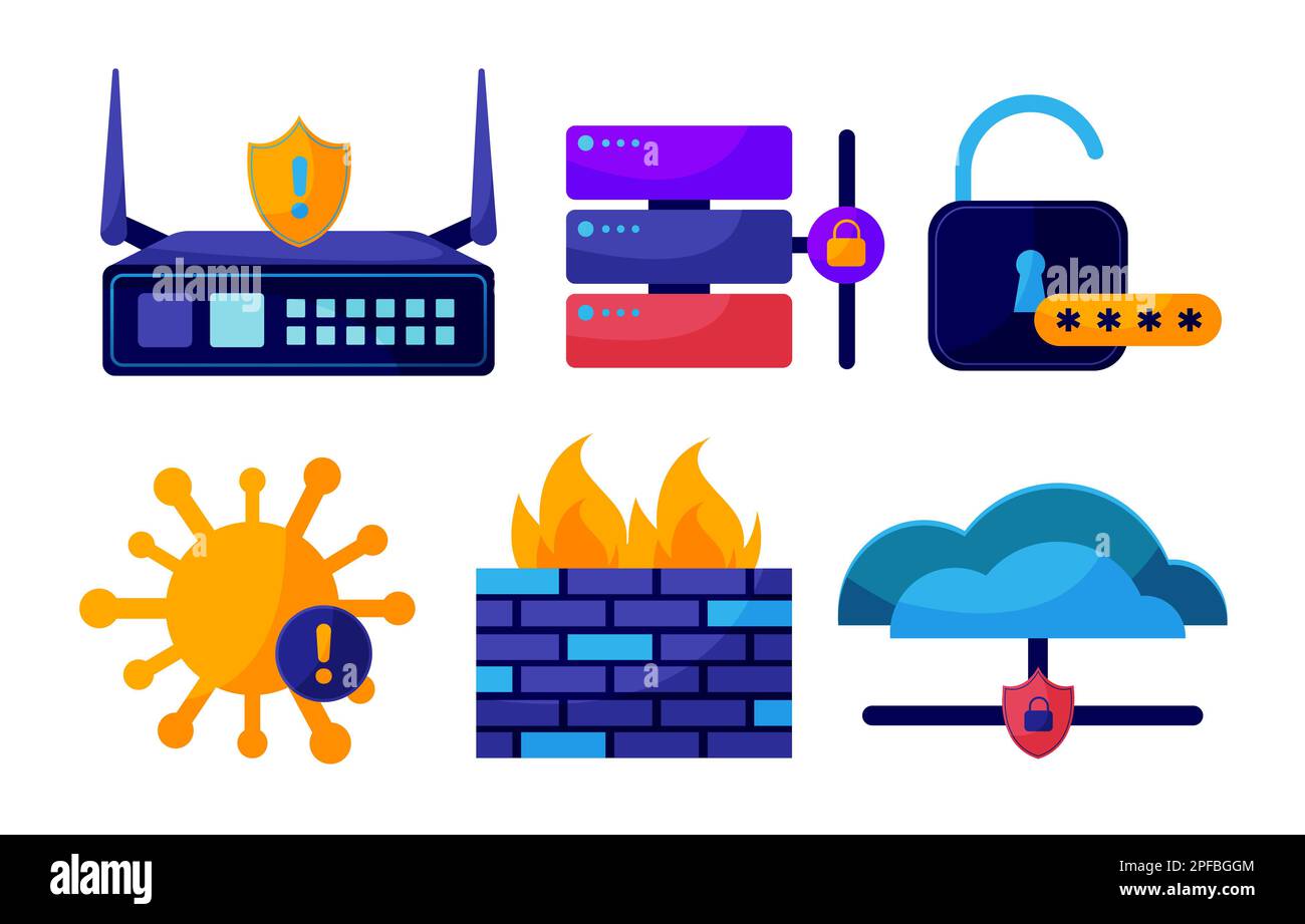 Digital Data Protection Design Element Vector Cyber Security Illustration Set Cloud Computing