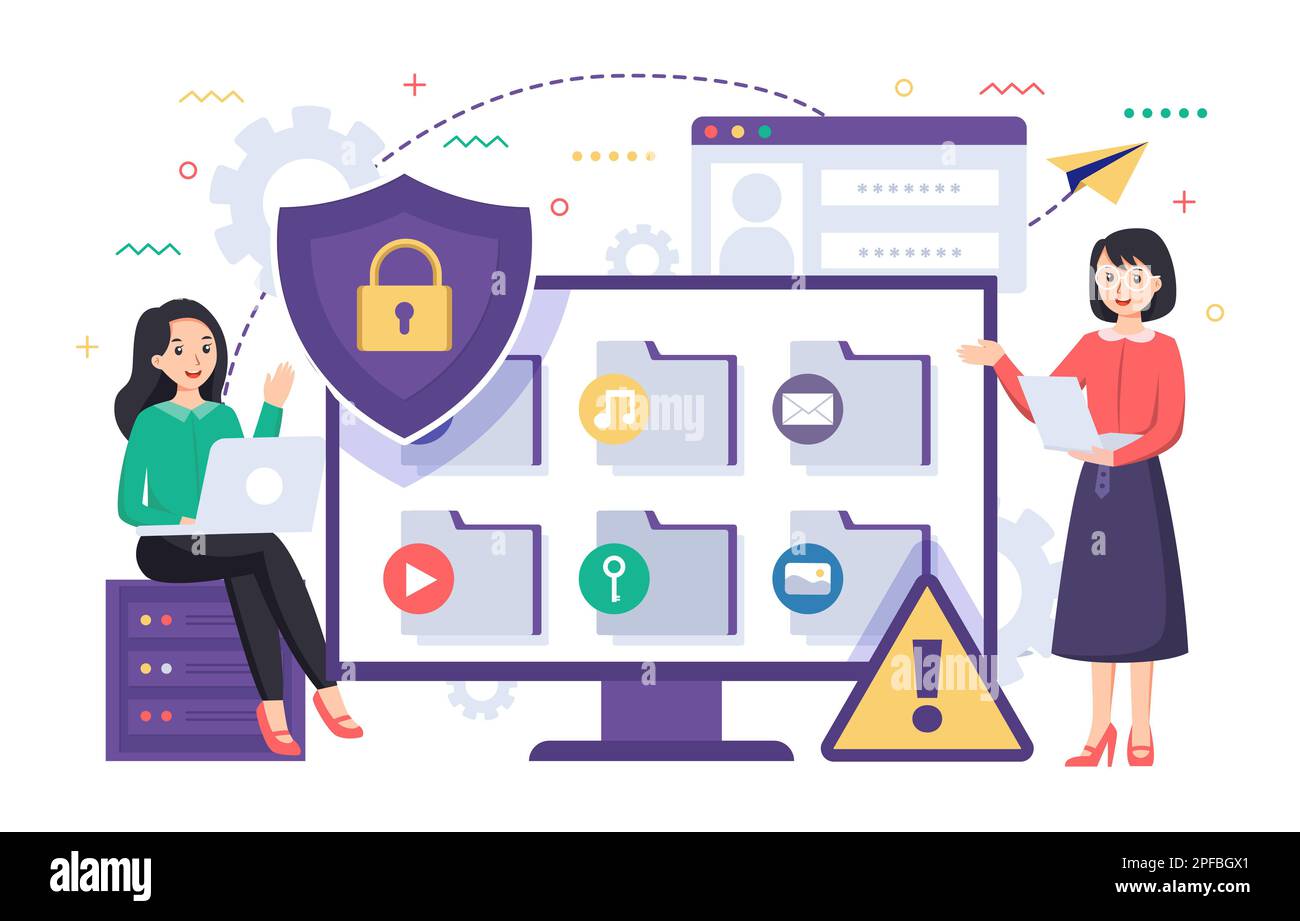 Digital Data Protection Design Vector Cyber Security Illustration Background Cloud Computing