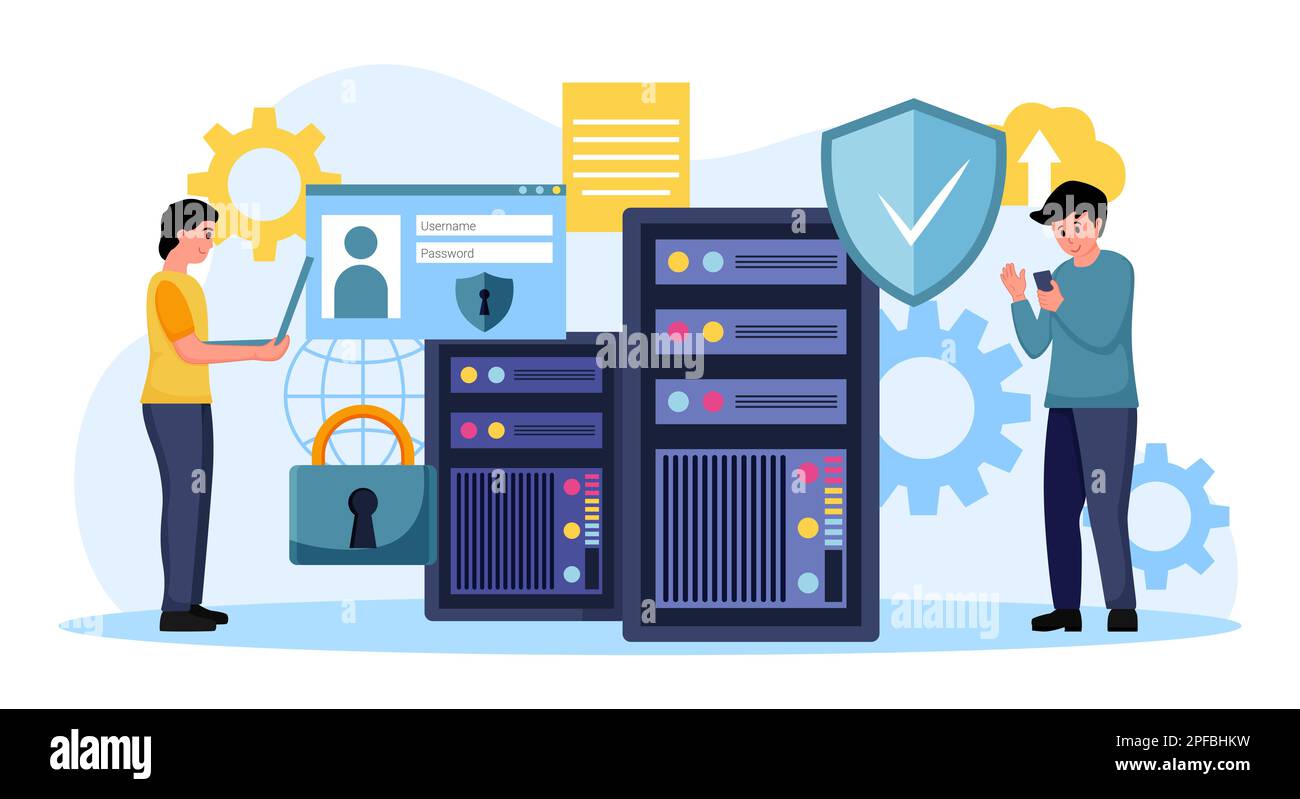 Digital Data Protection Design Vector Cyber Security Illustration Background Cloud Computing