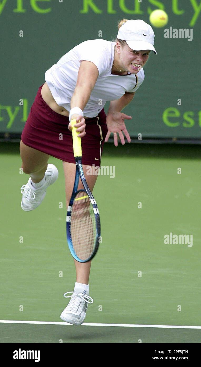 Kim Clijsters of Belgium, serves to Alicia Molik of Australia, Thursday ...