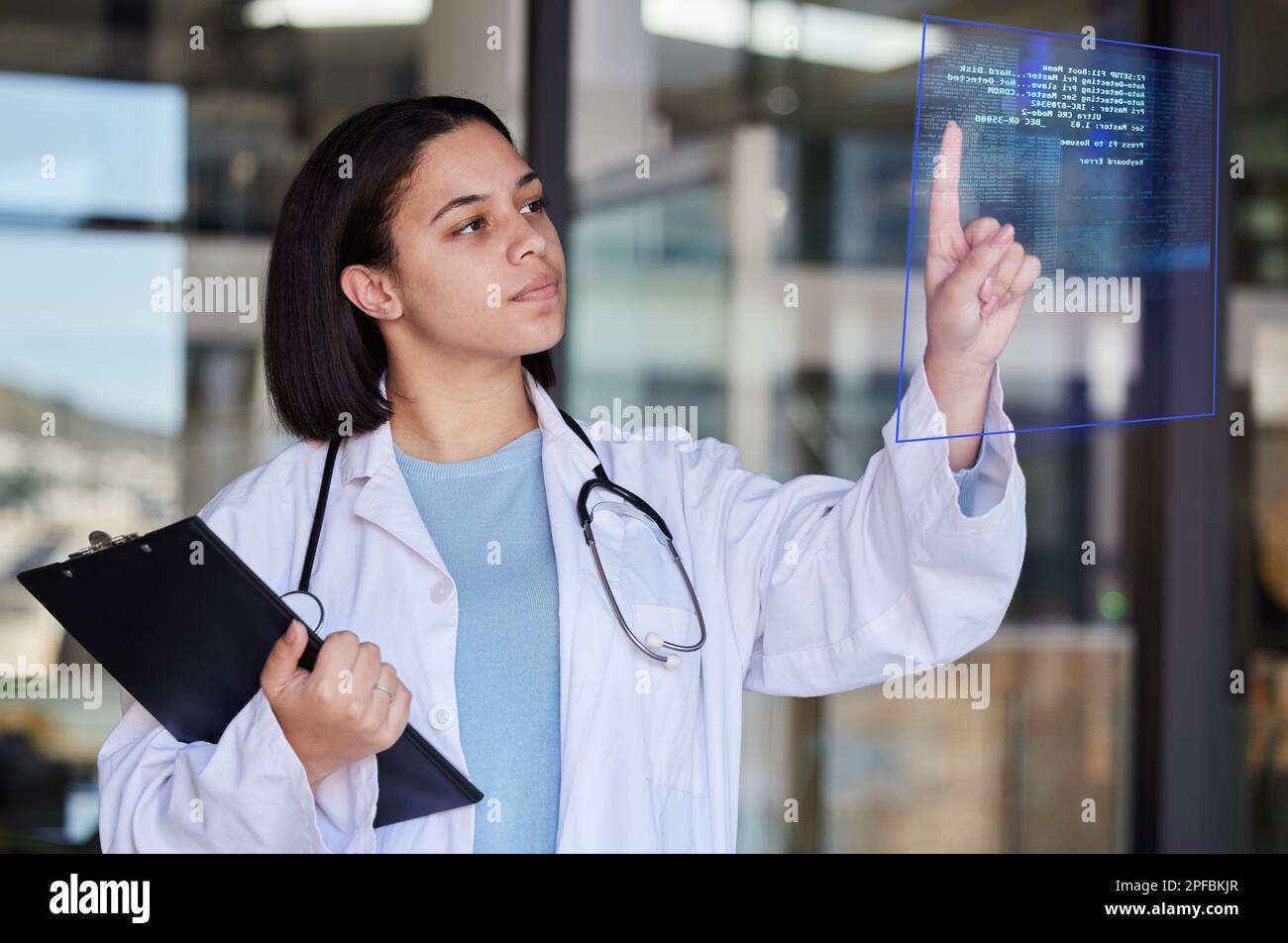 Hospital coding chart, graphic and woman doctor check medical stats and healthcare analytics ...