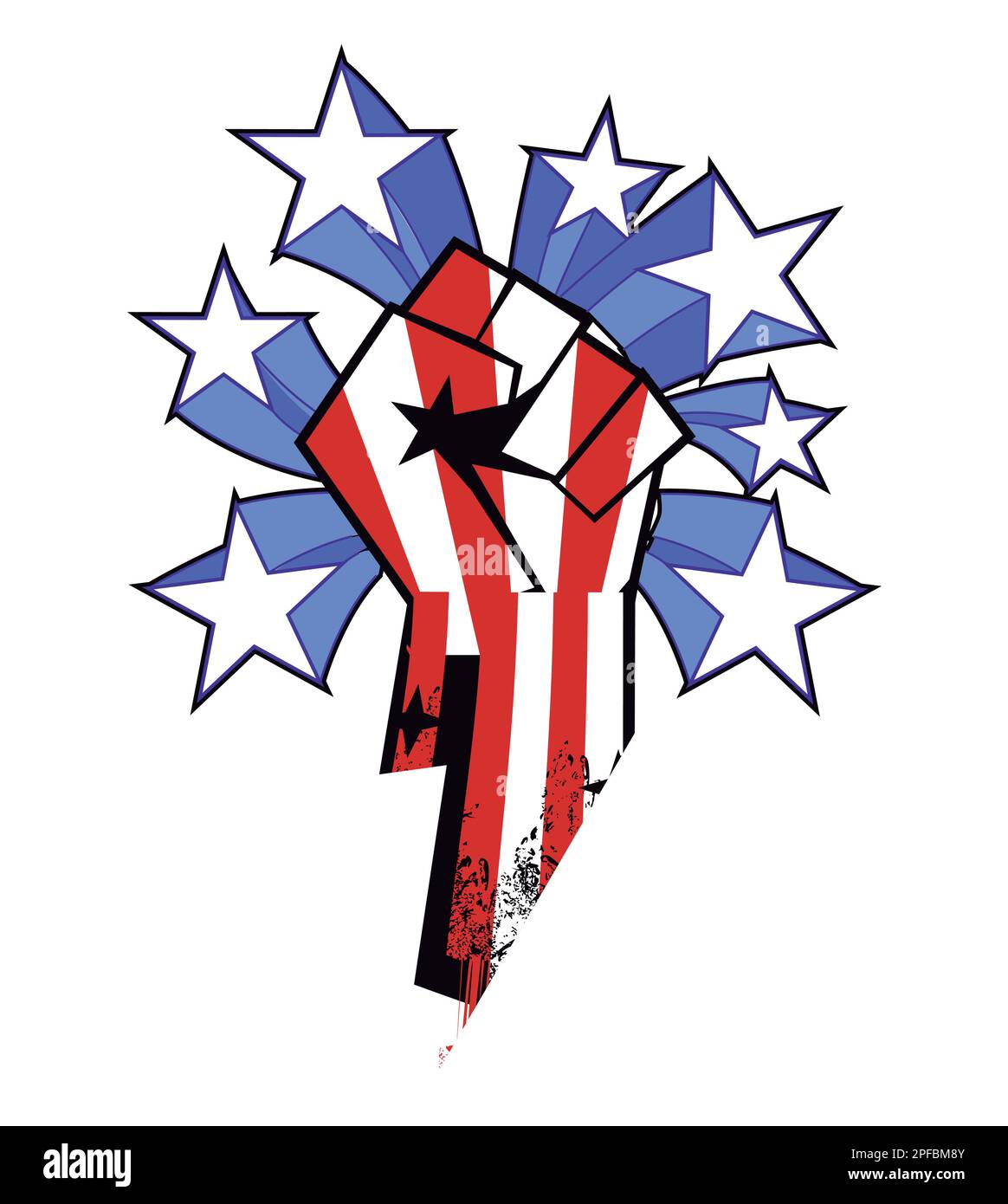 Black power. T-shirt design of a clenched black fist with stars around ...