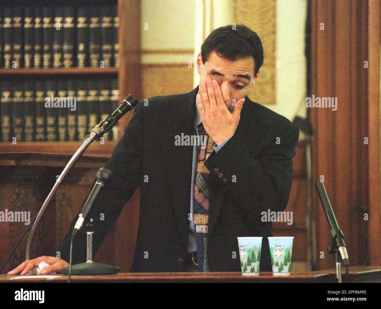 An emotional Colin Greineder wipes away tears Monday, June 25, 2001, as ...