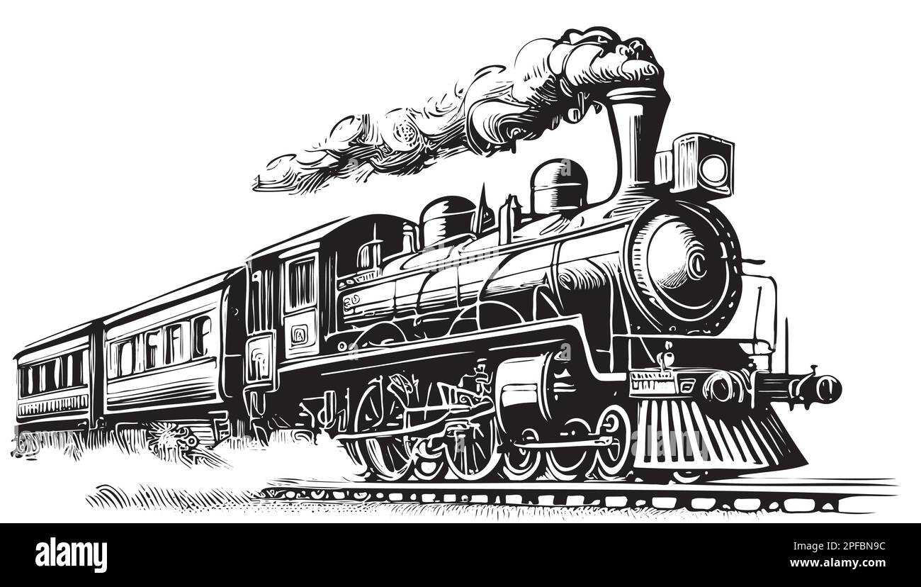 Retro Steam Train hand drawn sketch illustration Stock Vector Image & Art - Alamy