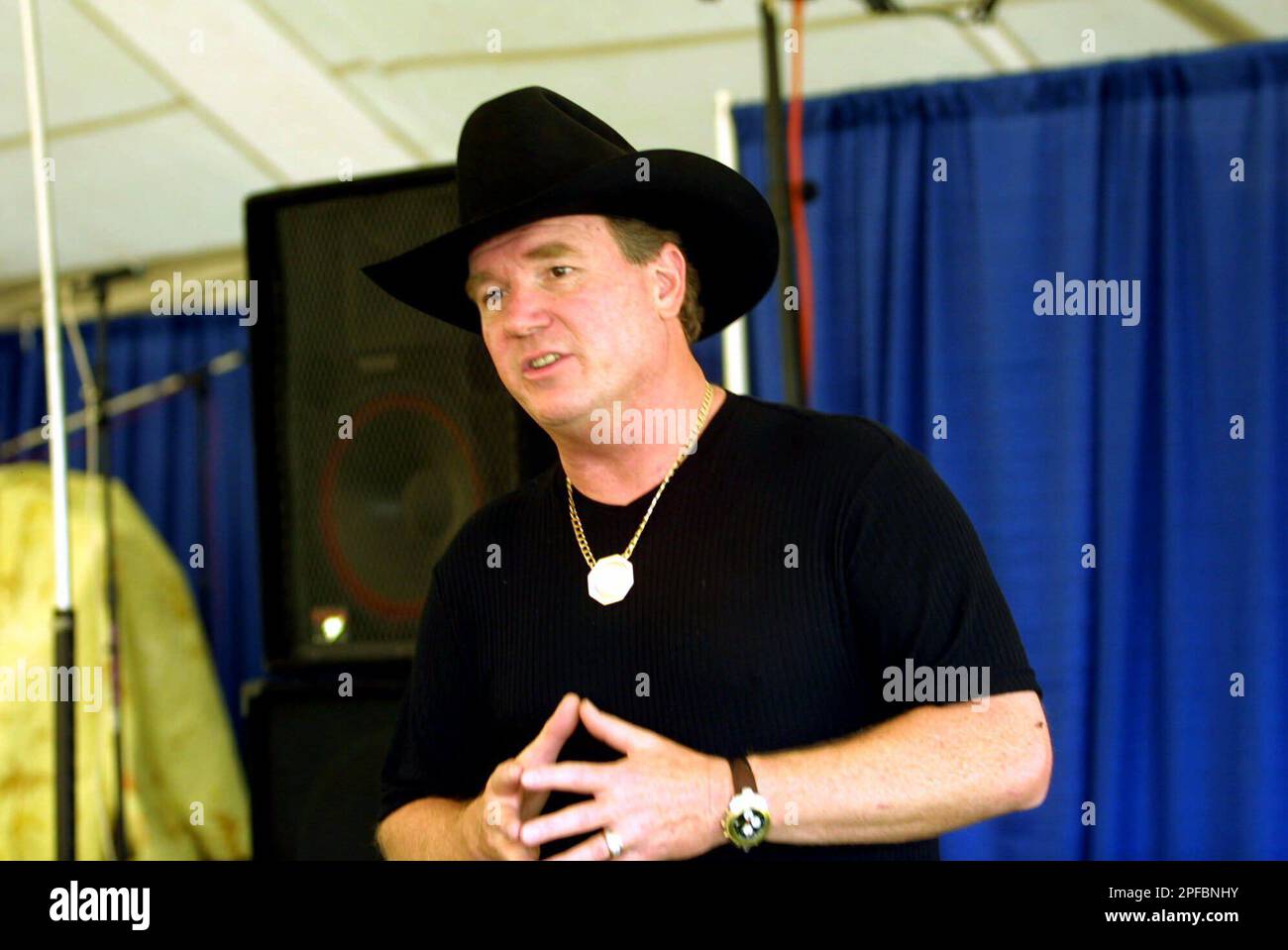 Roy "Dusty" Rogers Jr. stops to talk to fans during a sound check ...