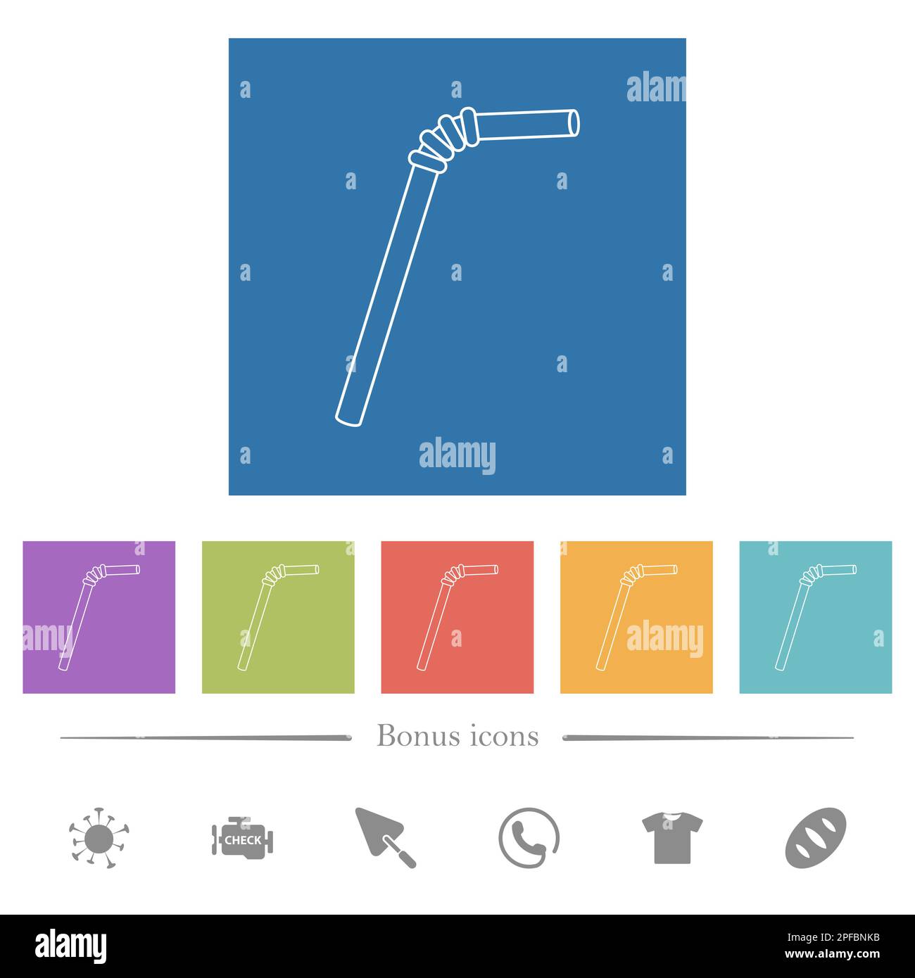 Single drinking straw outline flat white icons in square backgrounds. 6 ...