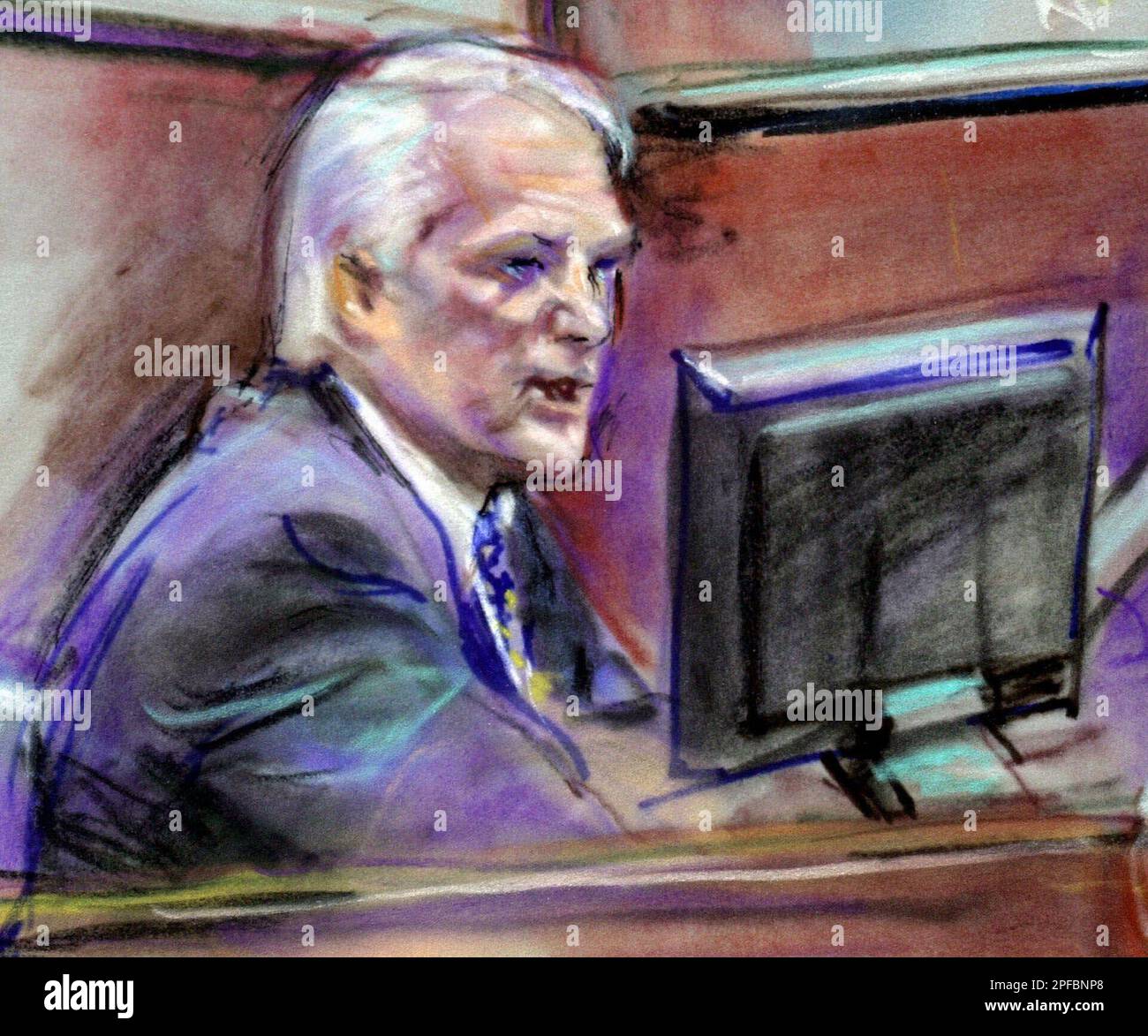 Accused former KGB top spy Boris Yuzhin, shown in this artist rendition ...