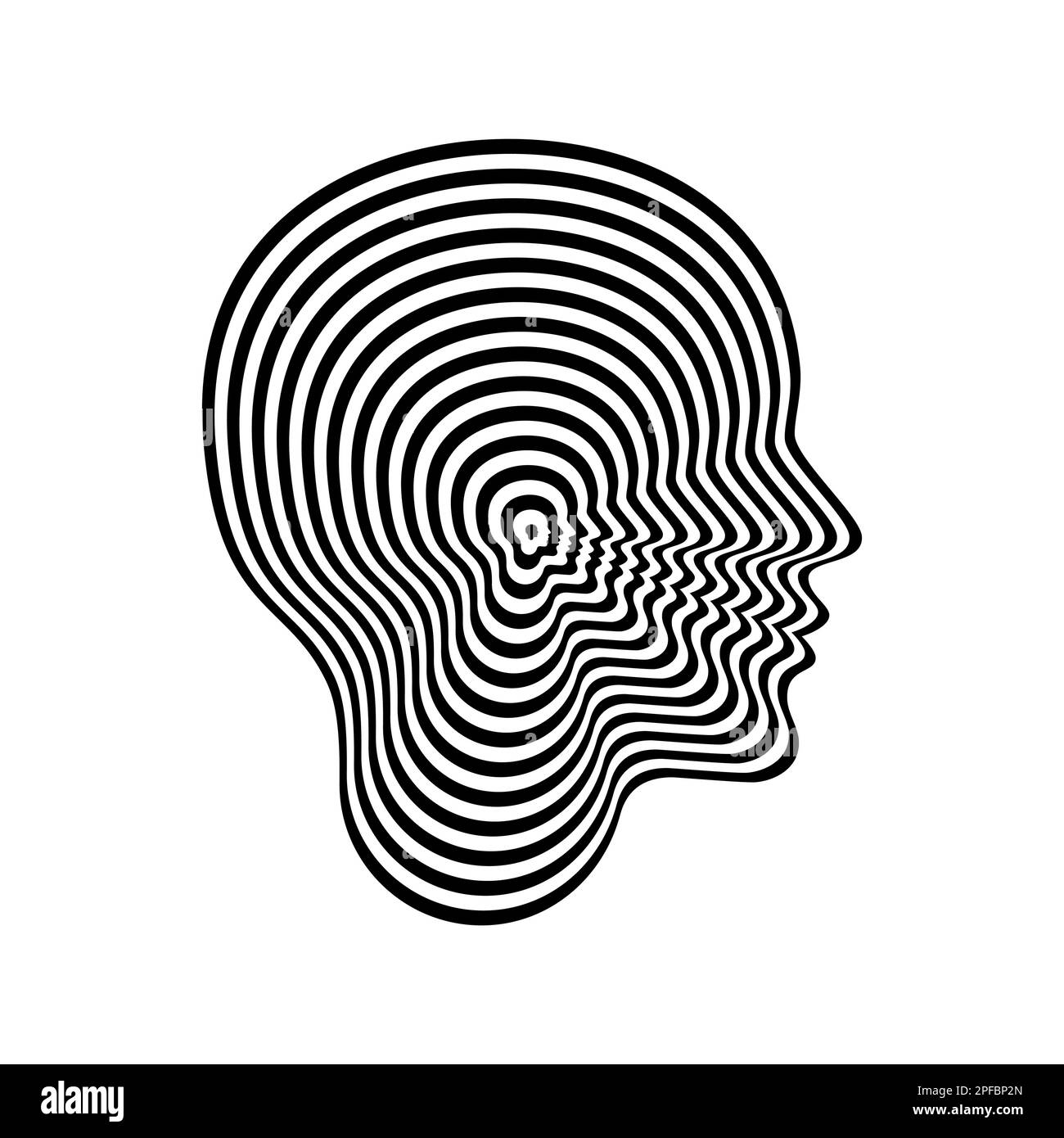 Woman profile. Silhouette of head with concentric psychedelic pattern ...