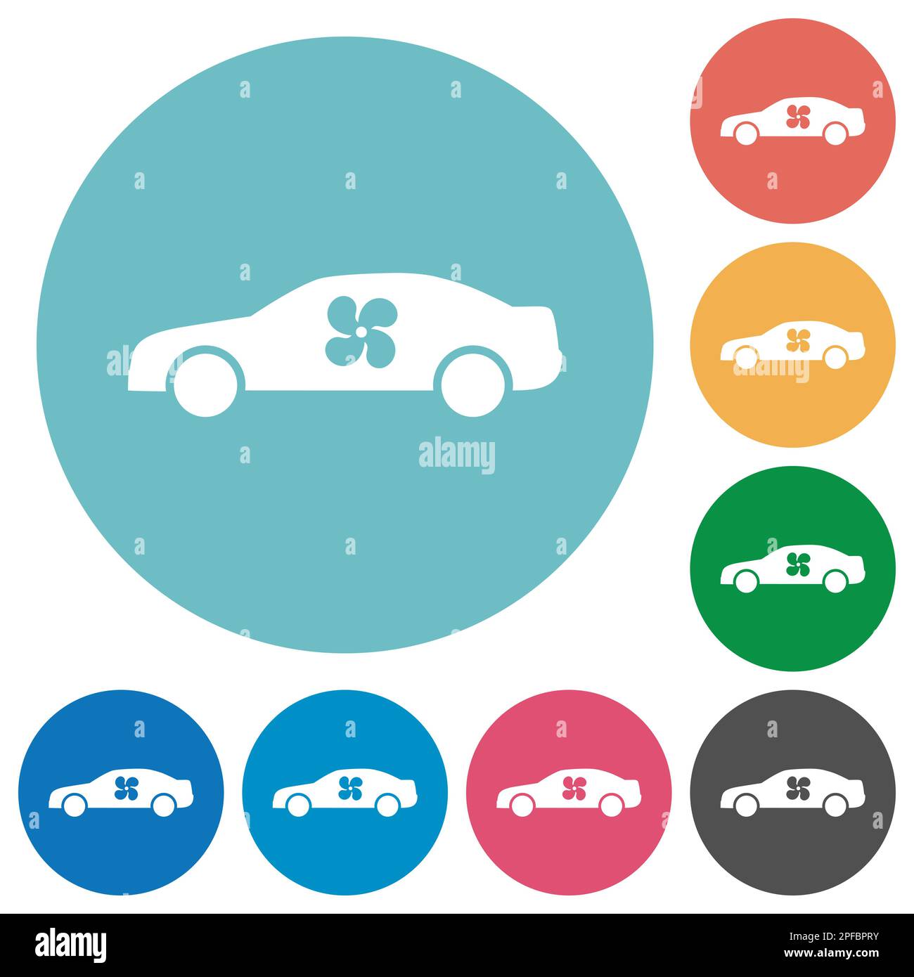 Car interior ventillation flat white icons on round color backgrounds ...